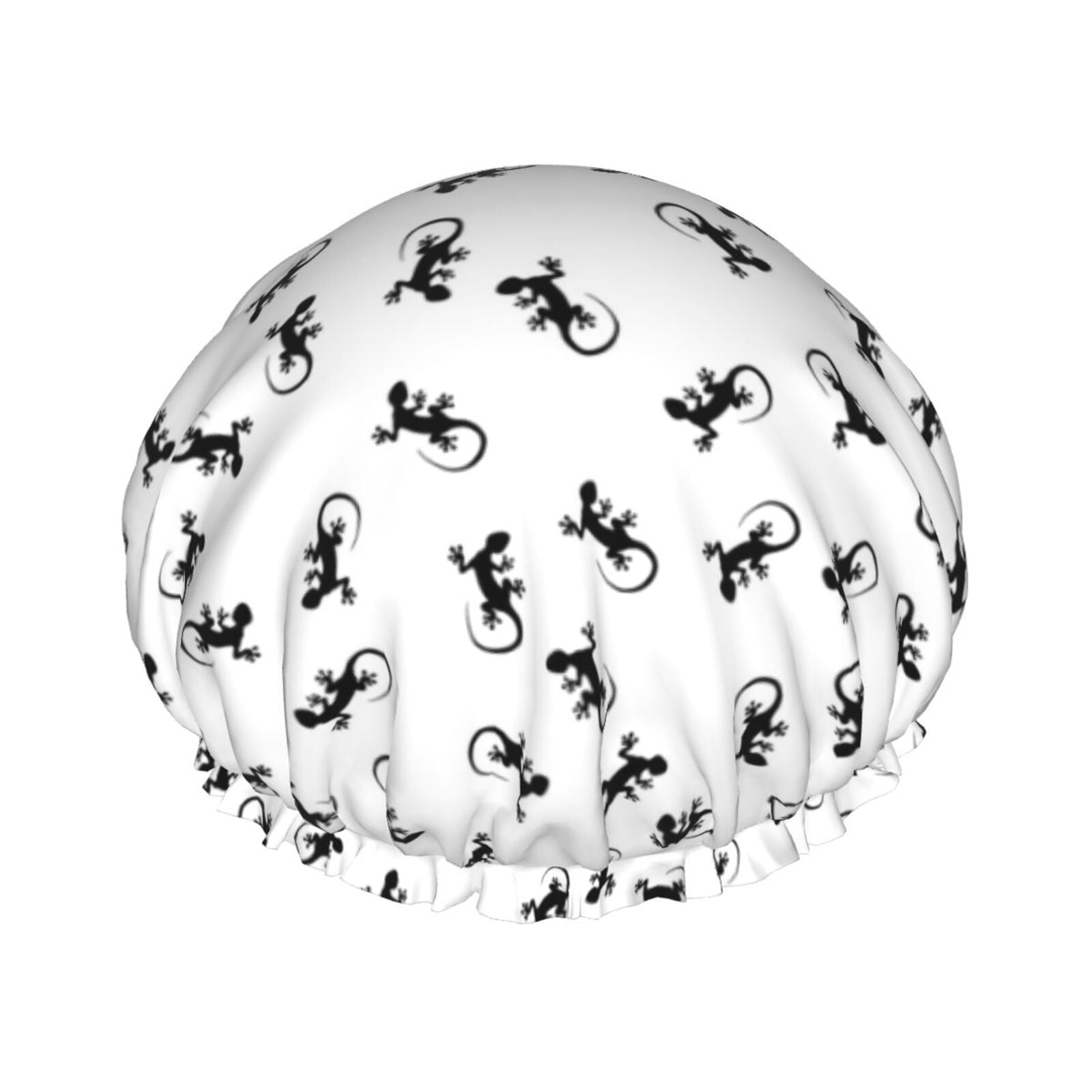 Cartoon Lizard Gecko Black Shower Cap, Double Layers Shower Cap ...