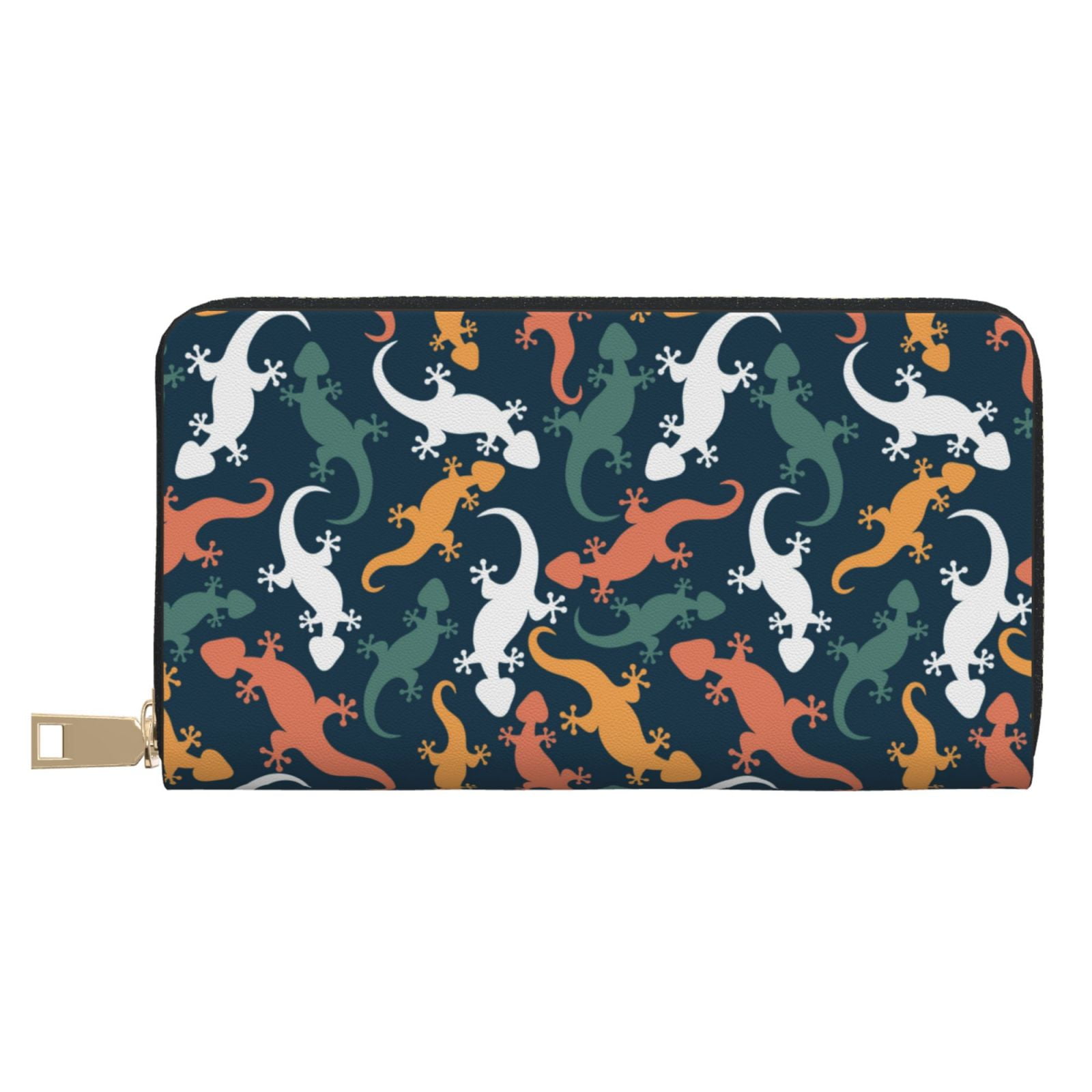 Cartoon Lizard Gecko Multicolor Wallet Women, Leather Bifold Multi Card ...