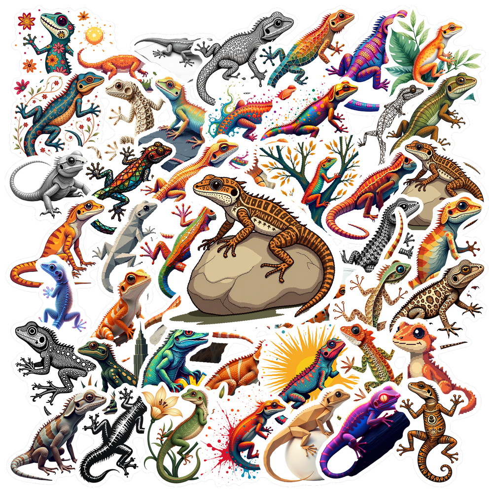 Cartoon Lizard Theme Stickers, Waterproof Lizard Theme Sticker for ...