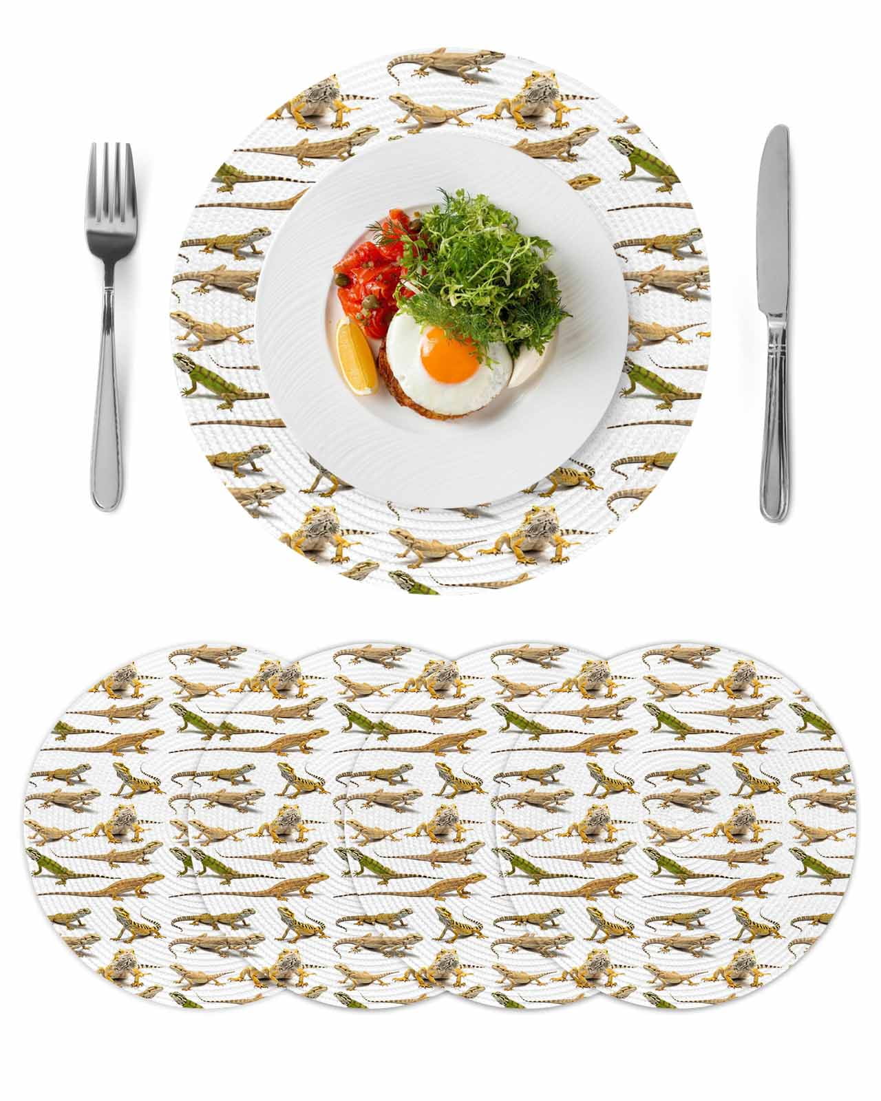 Cartoon Lizards Round Table Placemats set of 4, Reptiles Animals ...