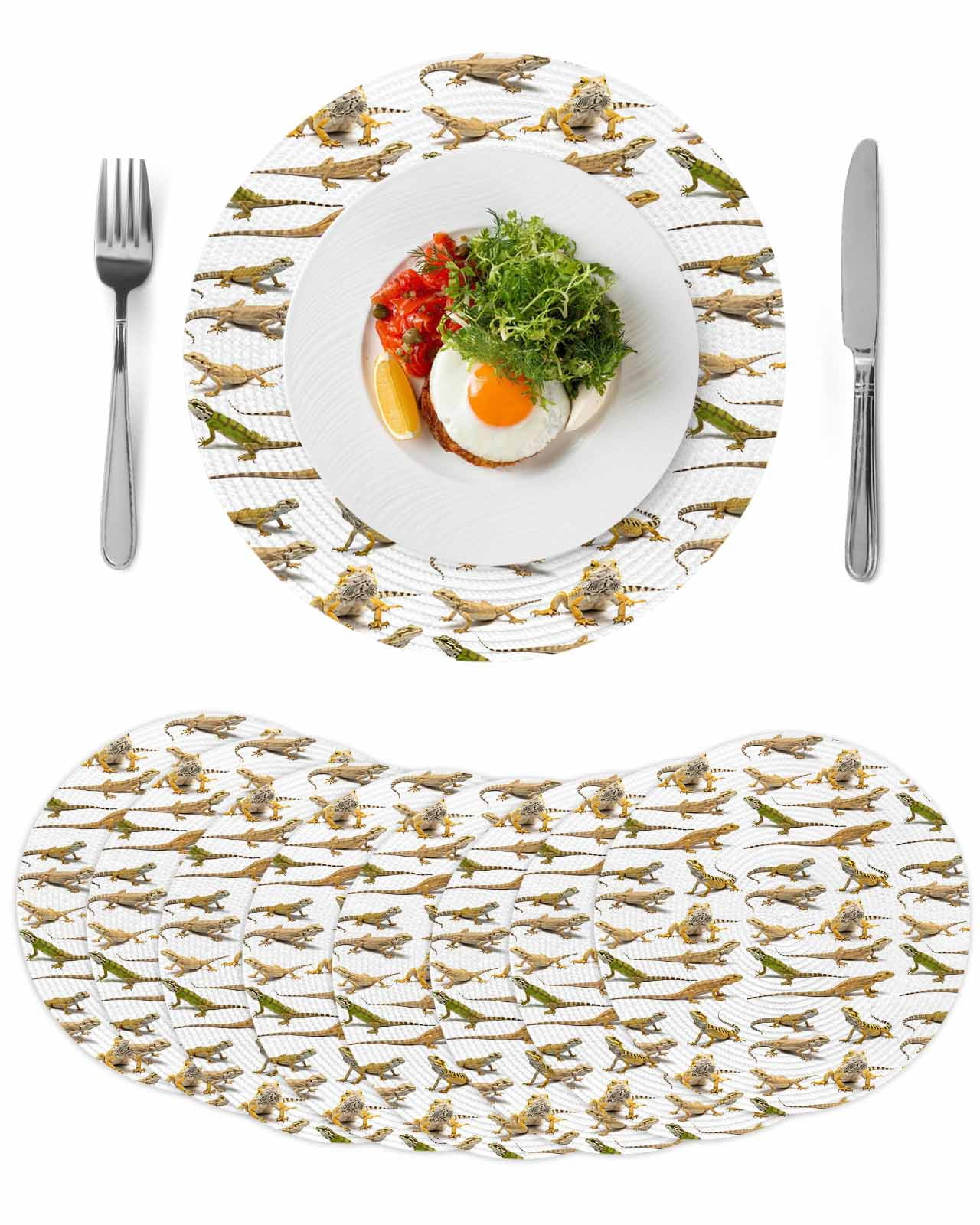 Cartoon Lizards Round Table Placemats set of 8, Reptiles Animals ...