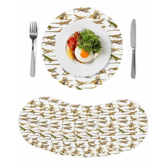 Cartoon Lizards Round Table Placemats set of 8, Reptiles Animals ...