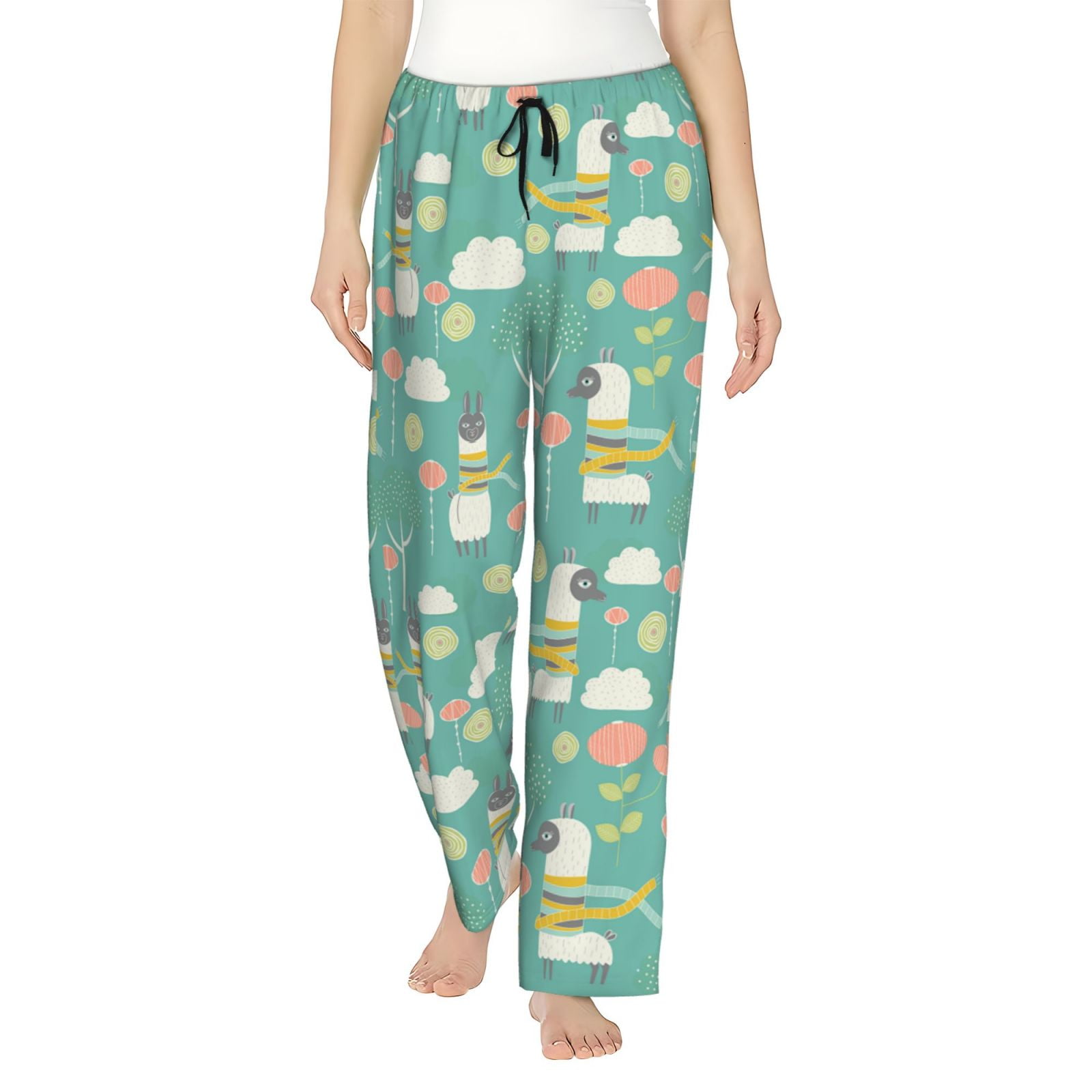 Cartoon Llama Cloud Tree Women's Comfy Pajama Pants with Pockets,Soft ...