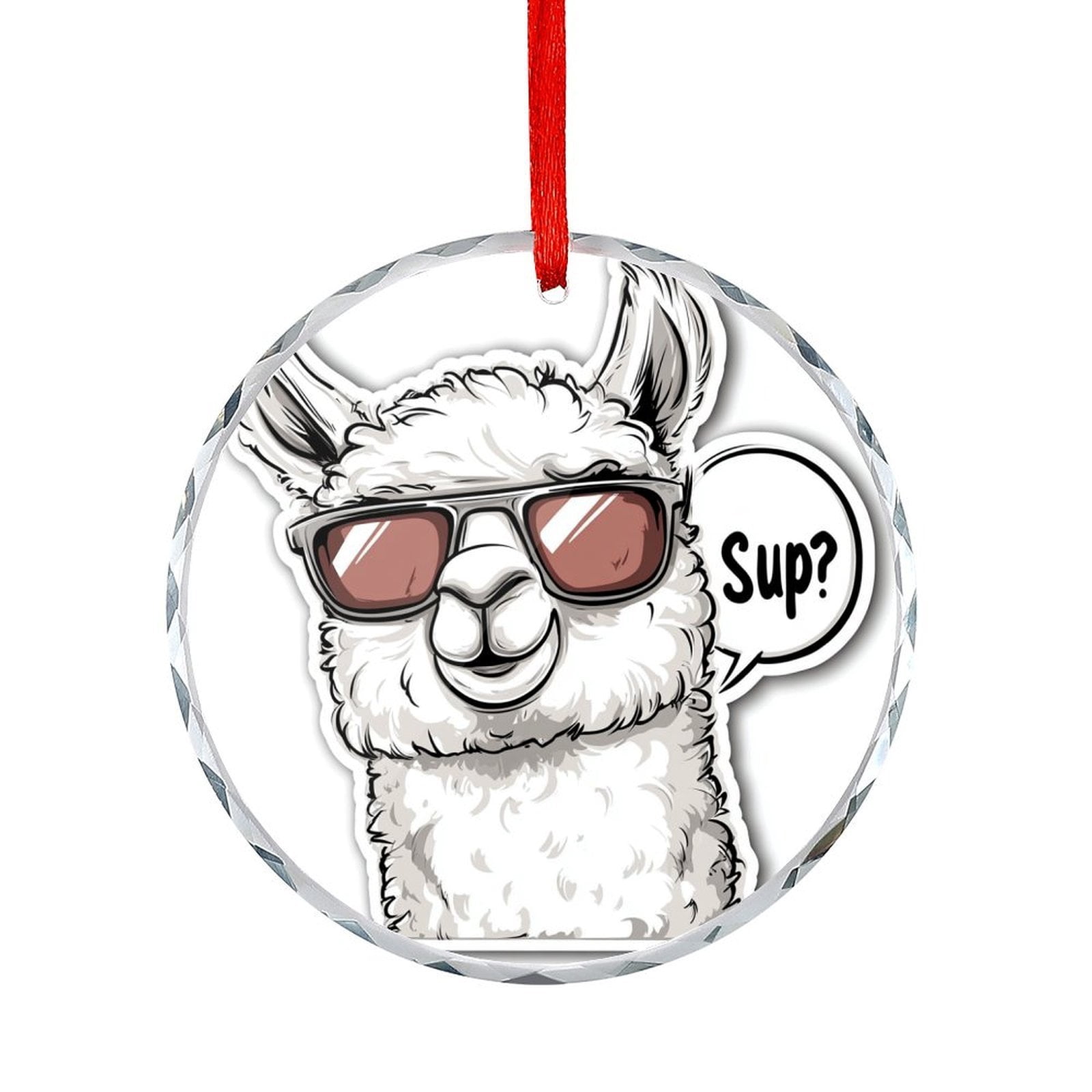 Cartoon Llama Wearing Sunglasses Glass Christmas Ornament Llama Cartoon ...