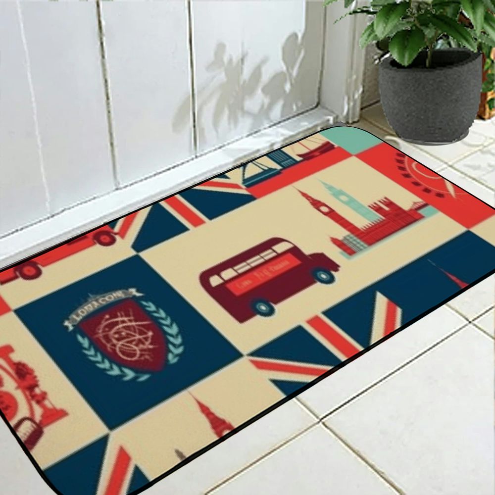 Cartoon London British Flag Doormat Entryway Mats Decorative Welcome ...