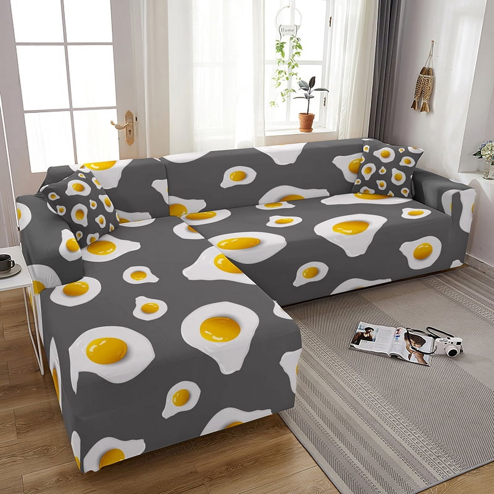 Cartoon Lovely Omelette Sofa Cover Dust-proof Stretch Slipcover L Shape ...
