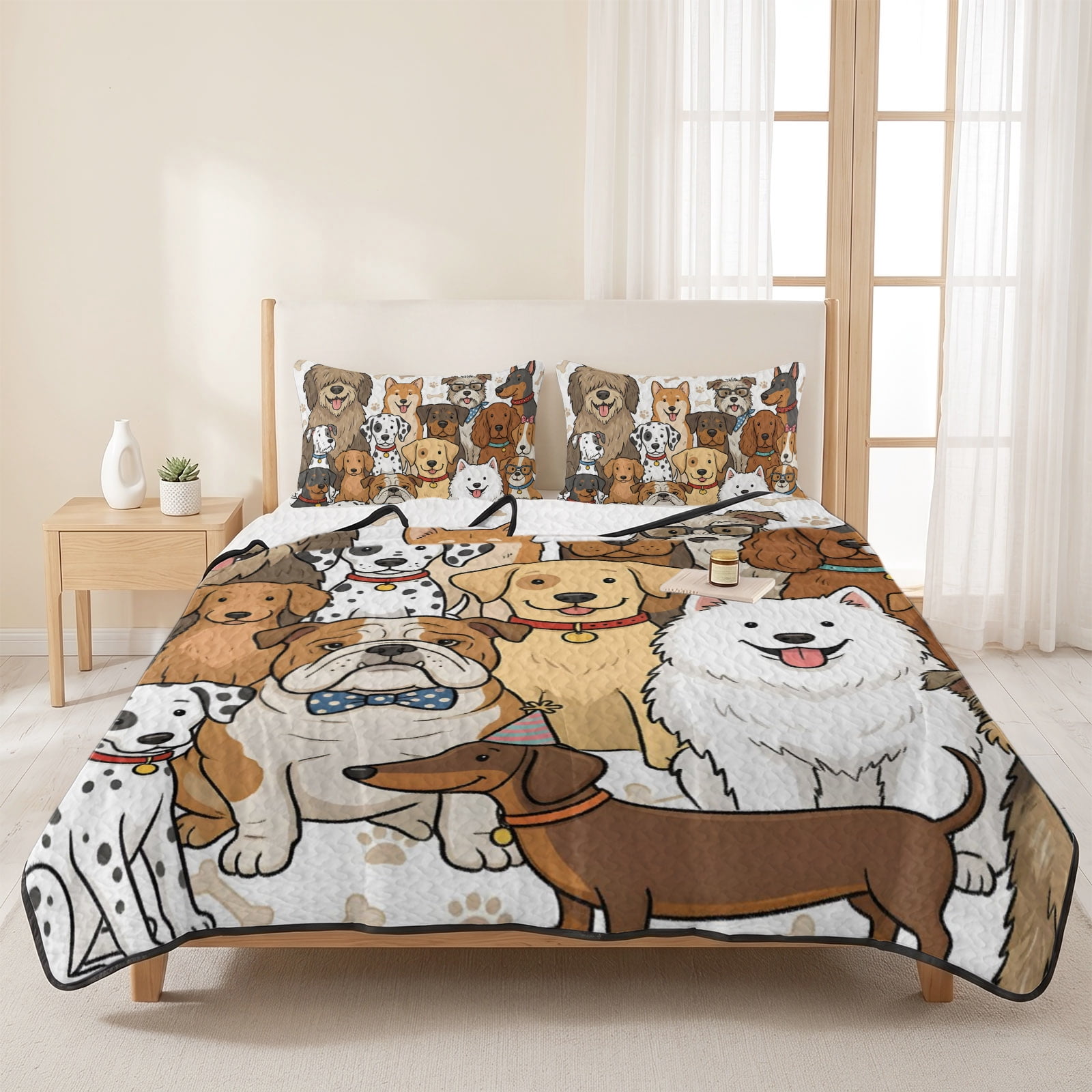 Cartoon Lovely Puppies Dogs 3 Pieces Quilt Set,1 Quilt with 2 Shams ...