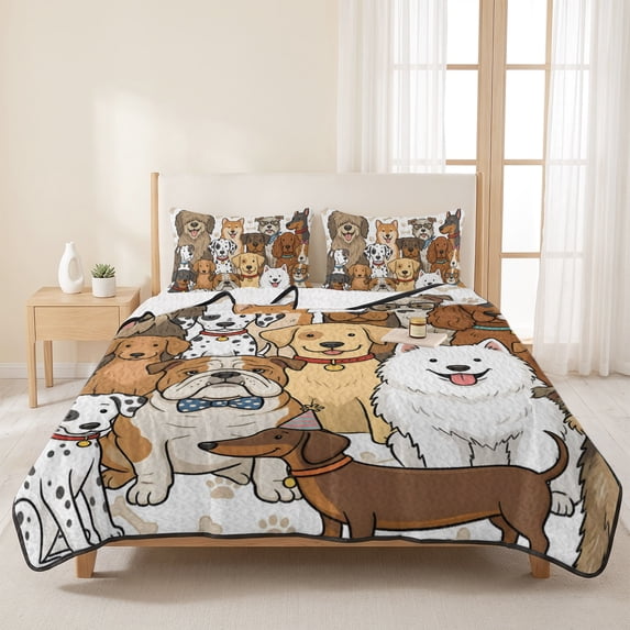 Cartoon Lovely Puppies Dogs 3 Pieces Quilt Set,1 Quilt with 2 Shams ...