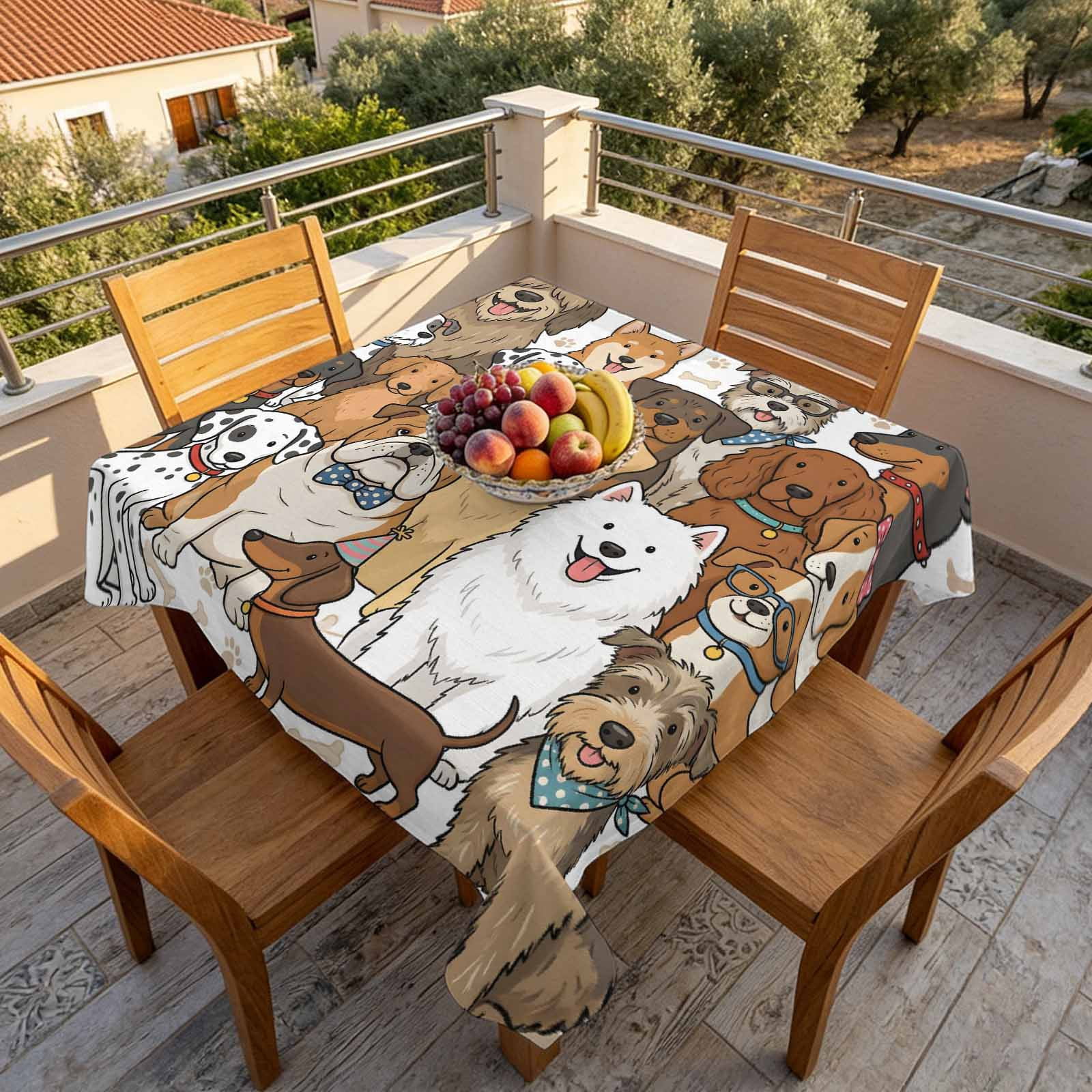 Cartoon Lovely Puppies Dogs Table Cloth 60x60in, Waterproof Square ...