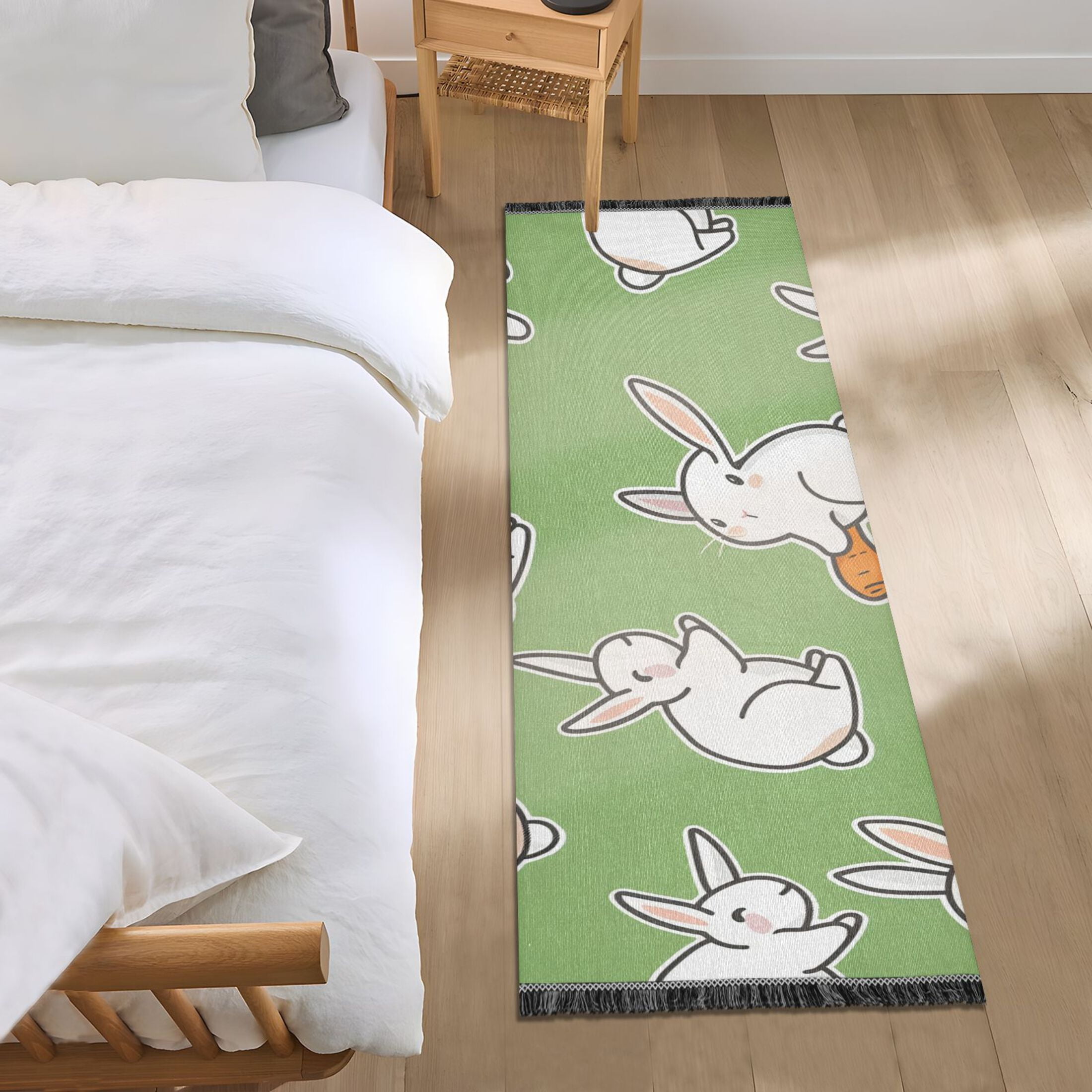 Cartoon Lovely Rabbits with Carrots Bedside Runner Rug 2'x 6' Non Slip ...