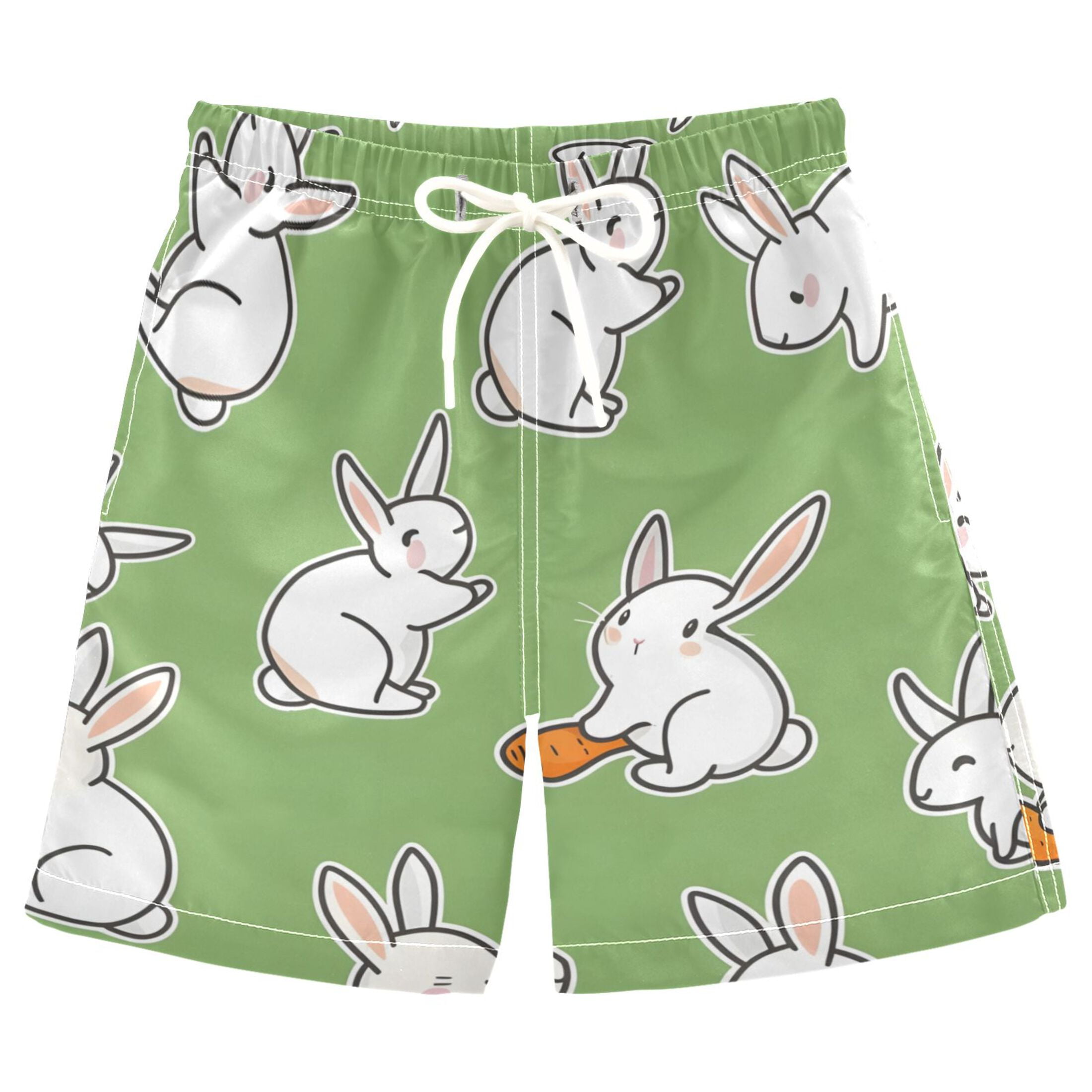 Cartoon Lovely Rabbits with Carrots Boys' Beach Pants Board Shorts Swim ...