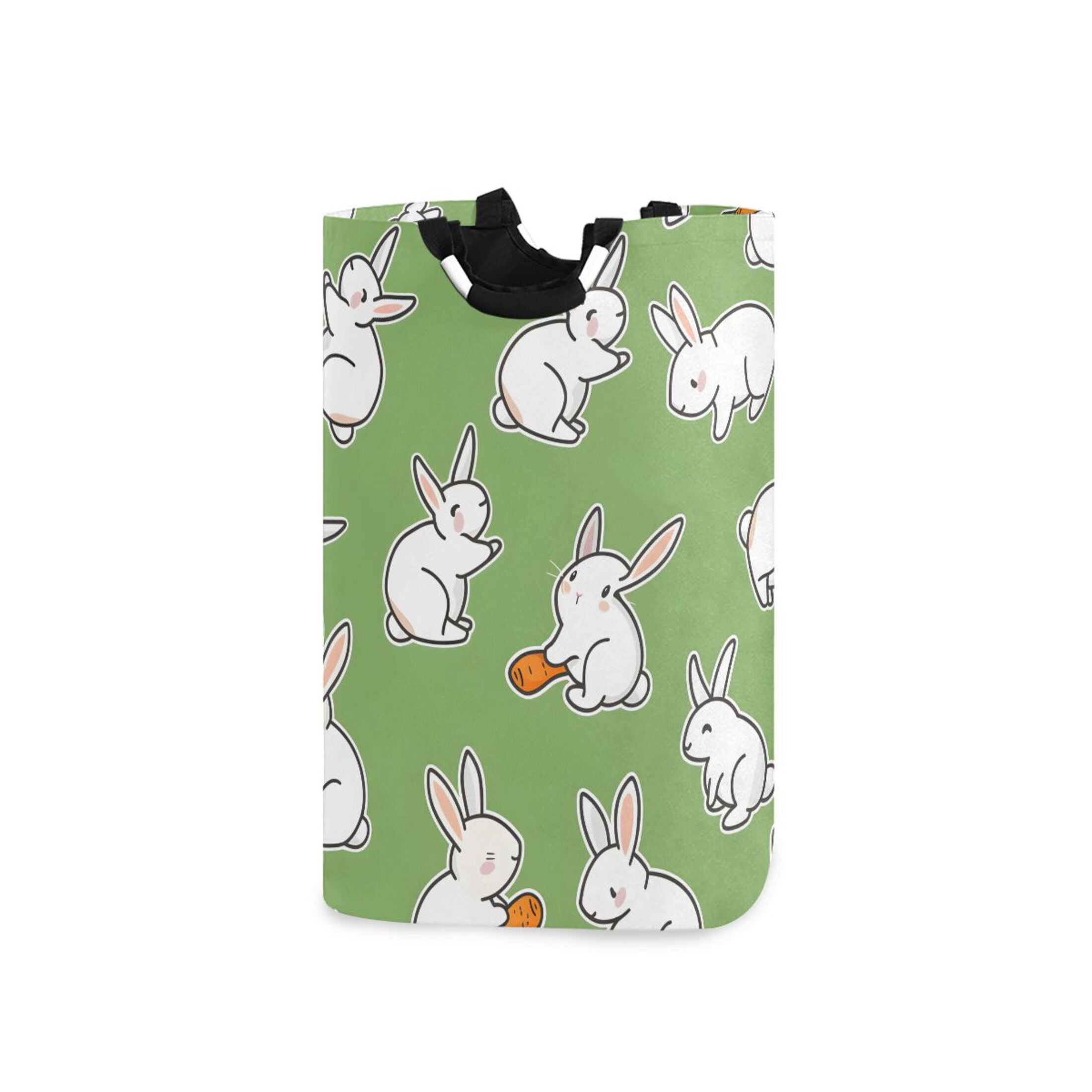 Cartoon Lovely Rabbits with Carrots Laundry Basket with Handles ...