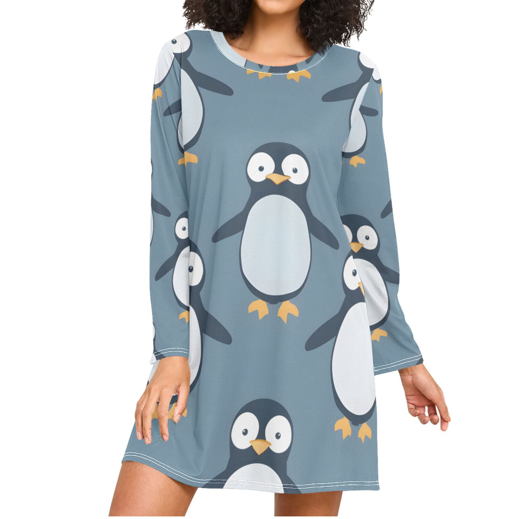Cartoon Lovely Standing Penguins Women's Long Sleeves Nightgowns ...