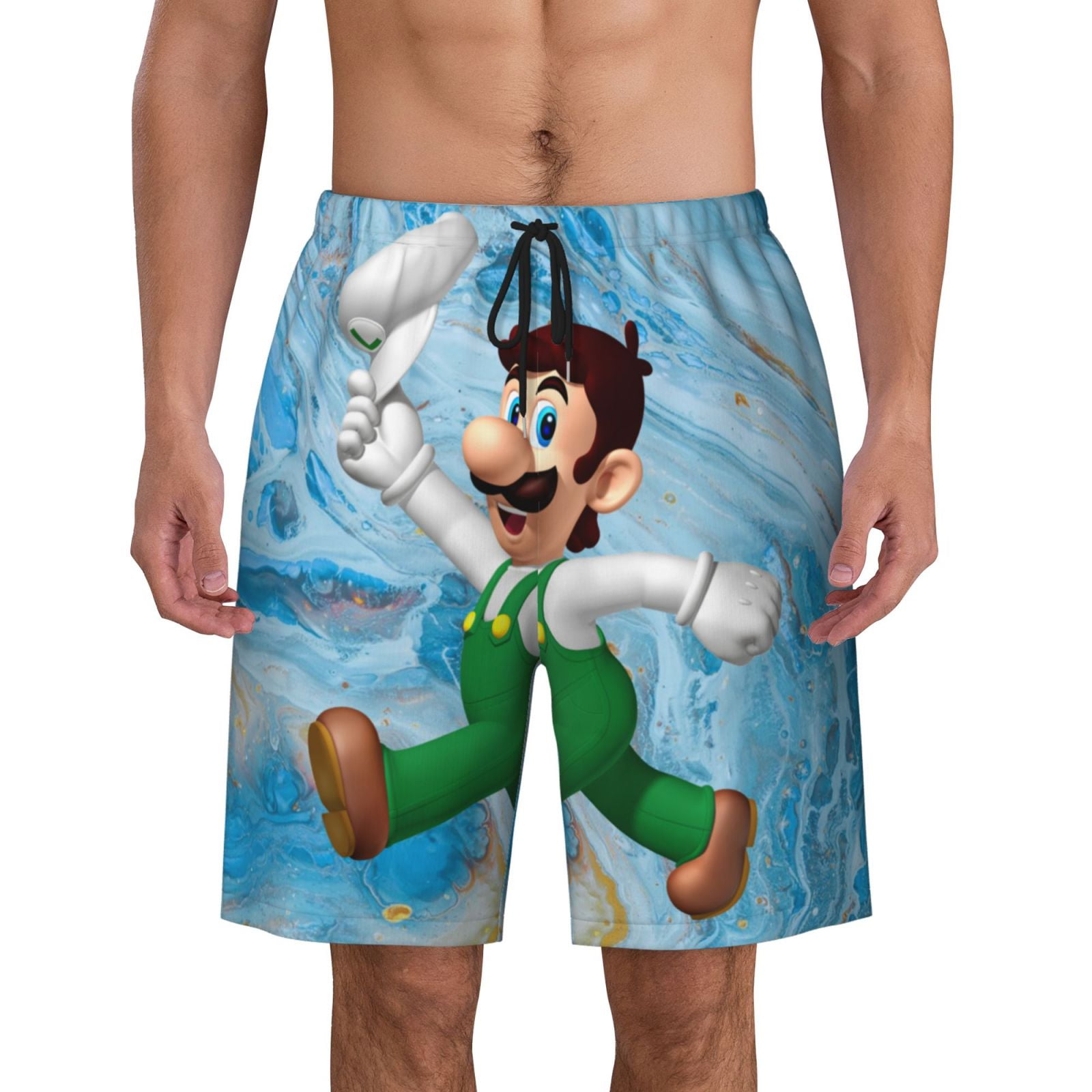 Cartoon Luigi's Mansion Men's Swim Trunks Beach Board Shorts Drawstring Swimwear Swim Shorts ...