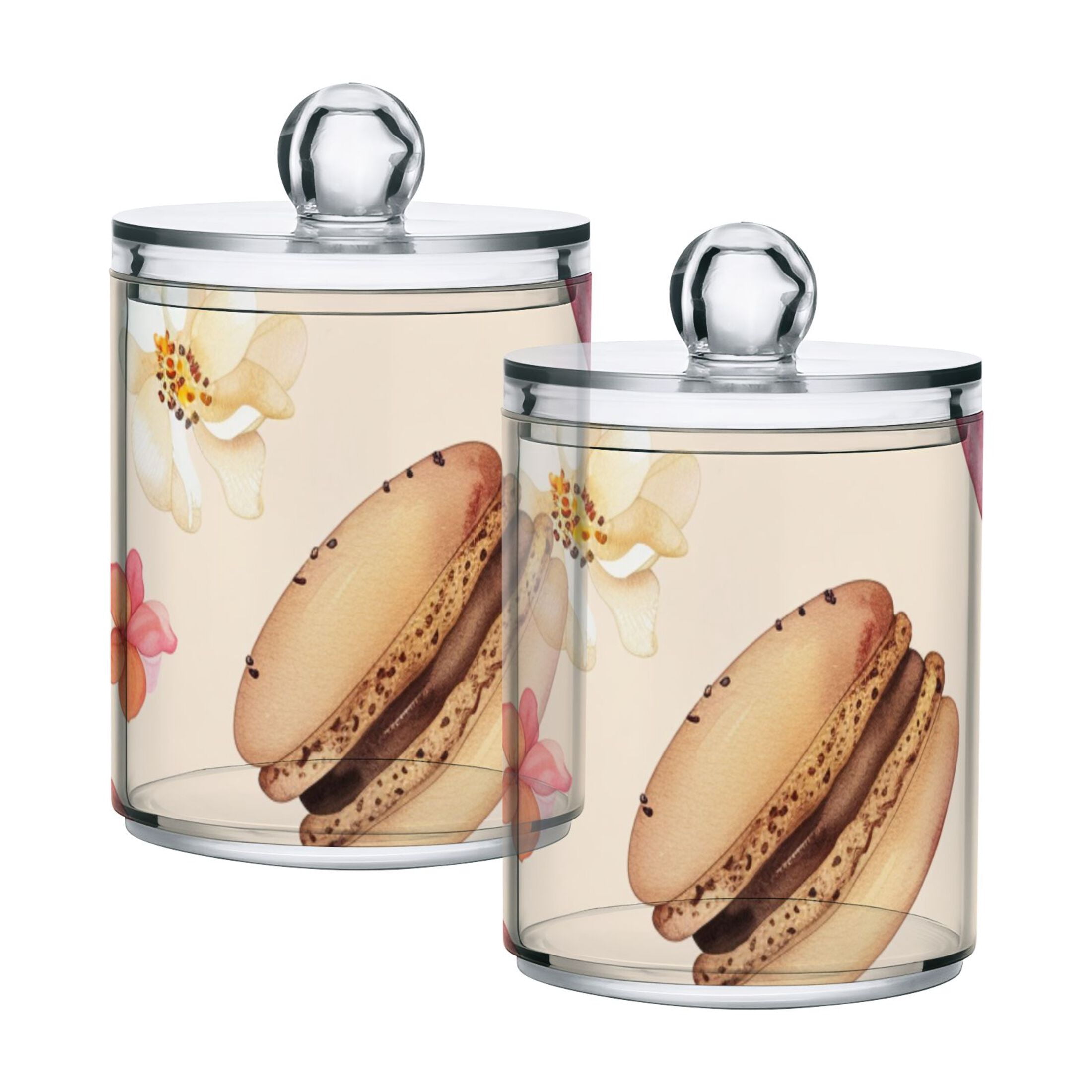 Cartoon Macarons and Floral Translucent Plastic Cans Storage Canisters ...