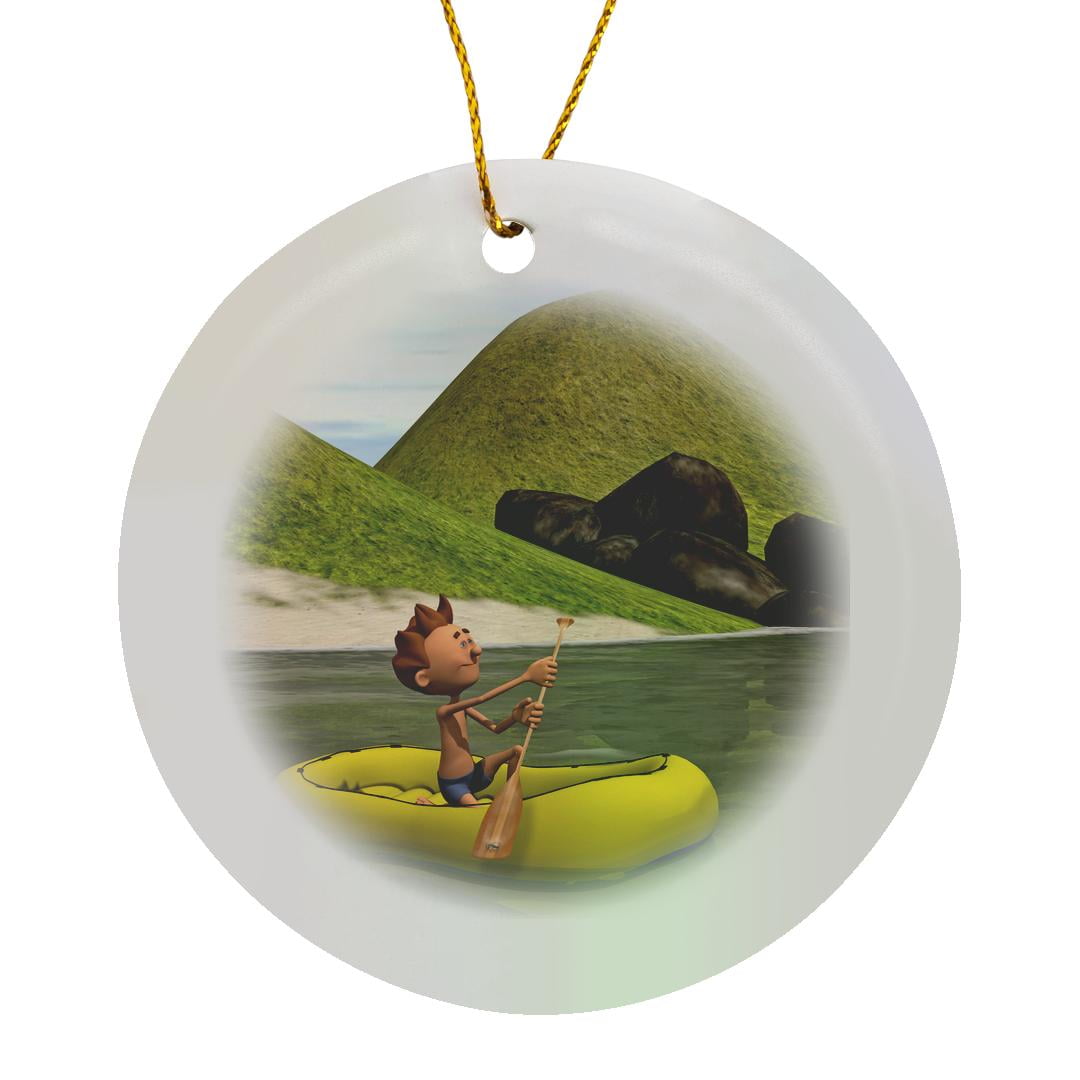 3drose, Cartoon Man on Ocean Rowing Inflatable Raft, Circle Porcelain ...