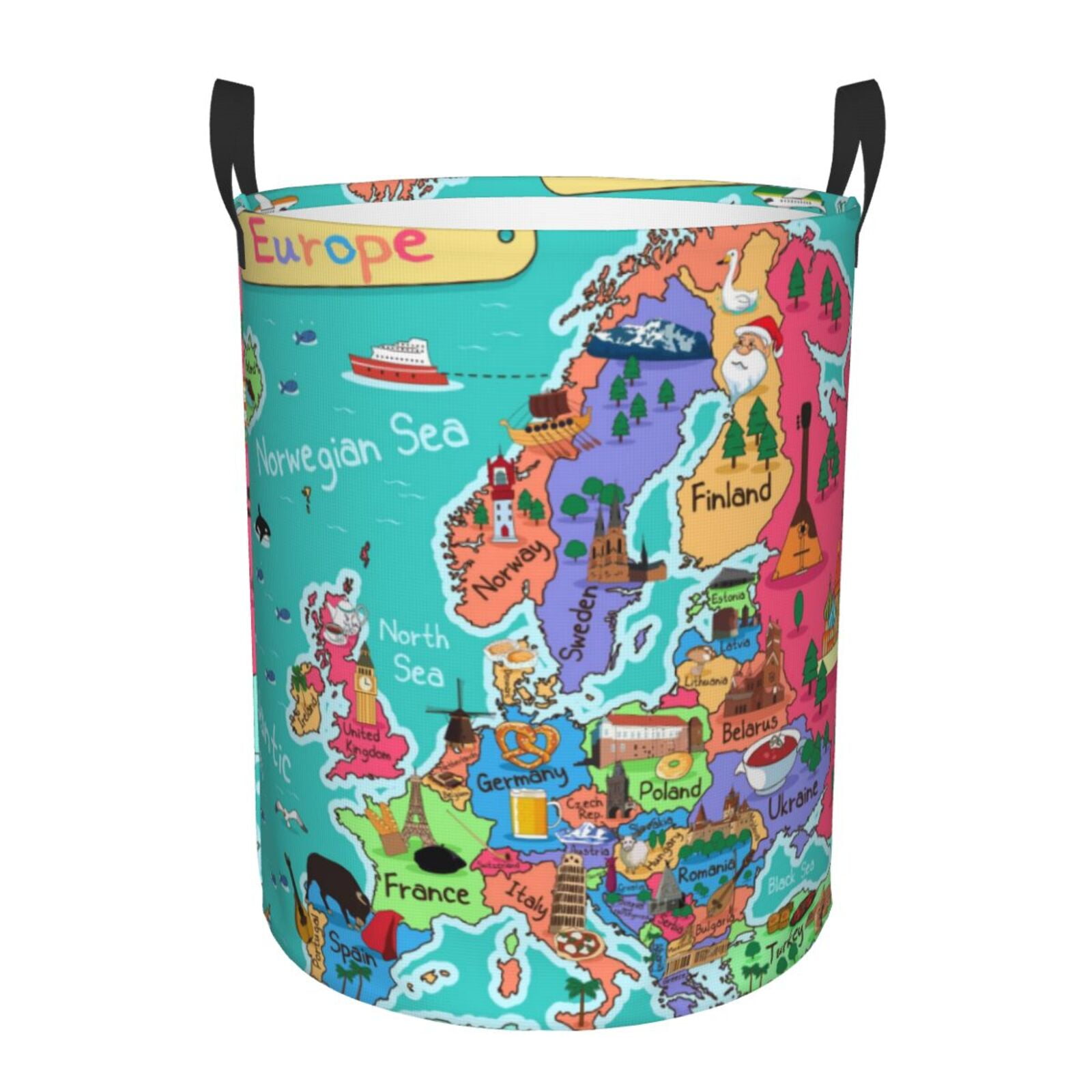Cartoon Map Of Europe Laundry Basket with Handles - Freestanding ...