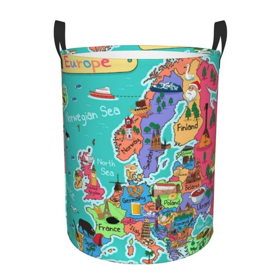 Cartoon Map Of Europe Laundry Basket with Handles - Freestanding ...