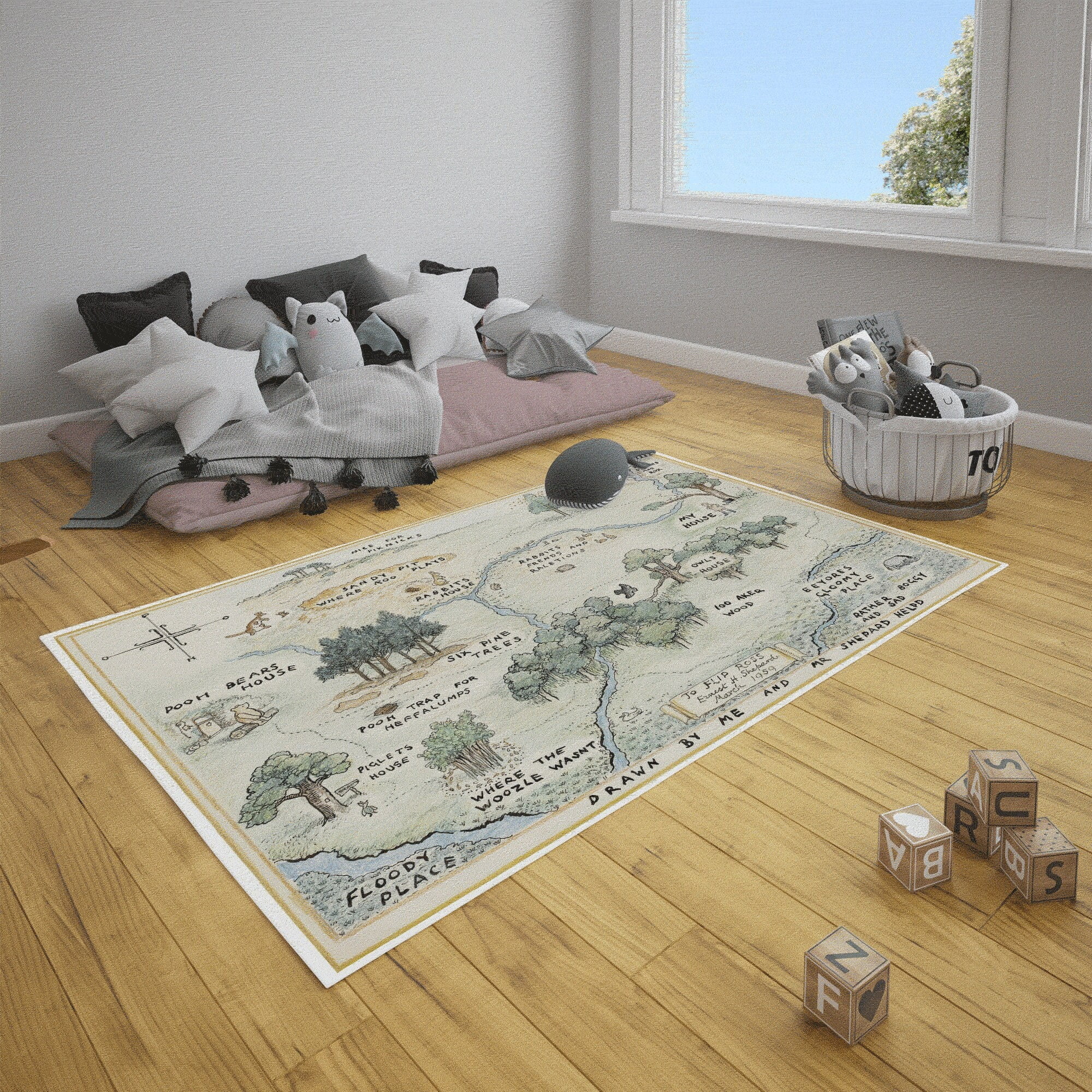Cartoon Map Rug, Hundred Acre Rug, Play Room Rugs, Kids Room Rug ...