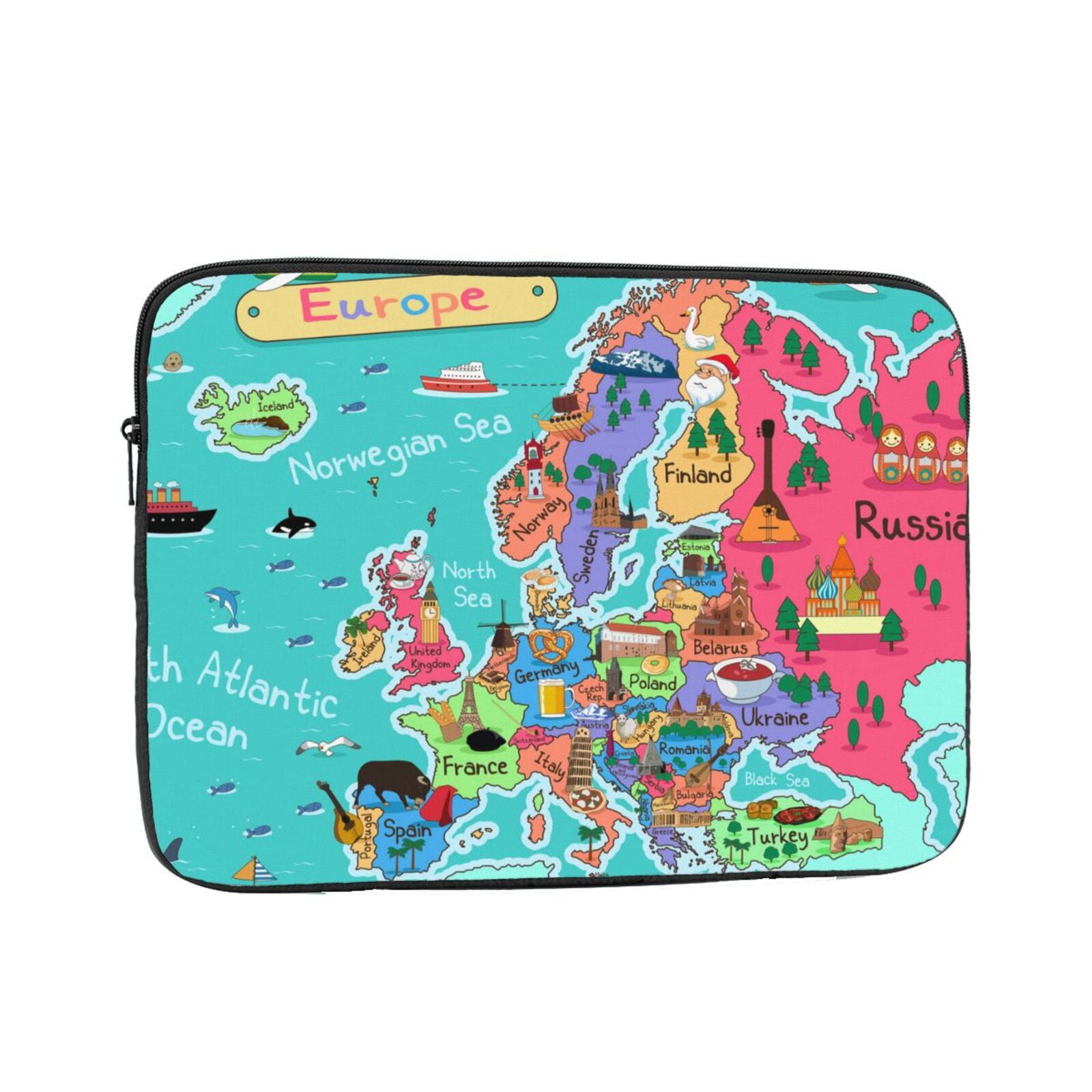 Cartoon Map of Europe 13 inch Portable Laptop Sleeve Compatible with ...
