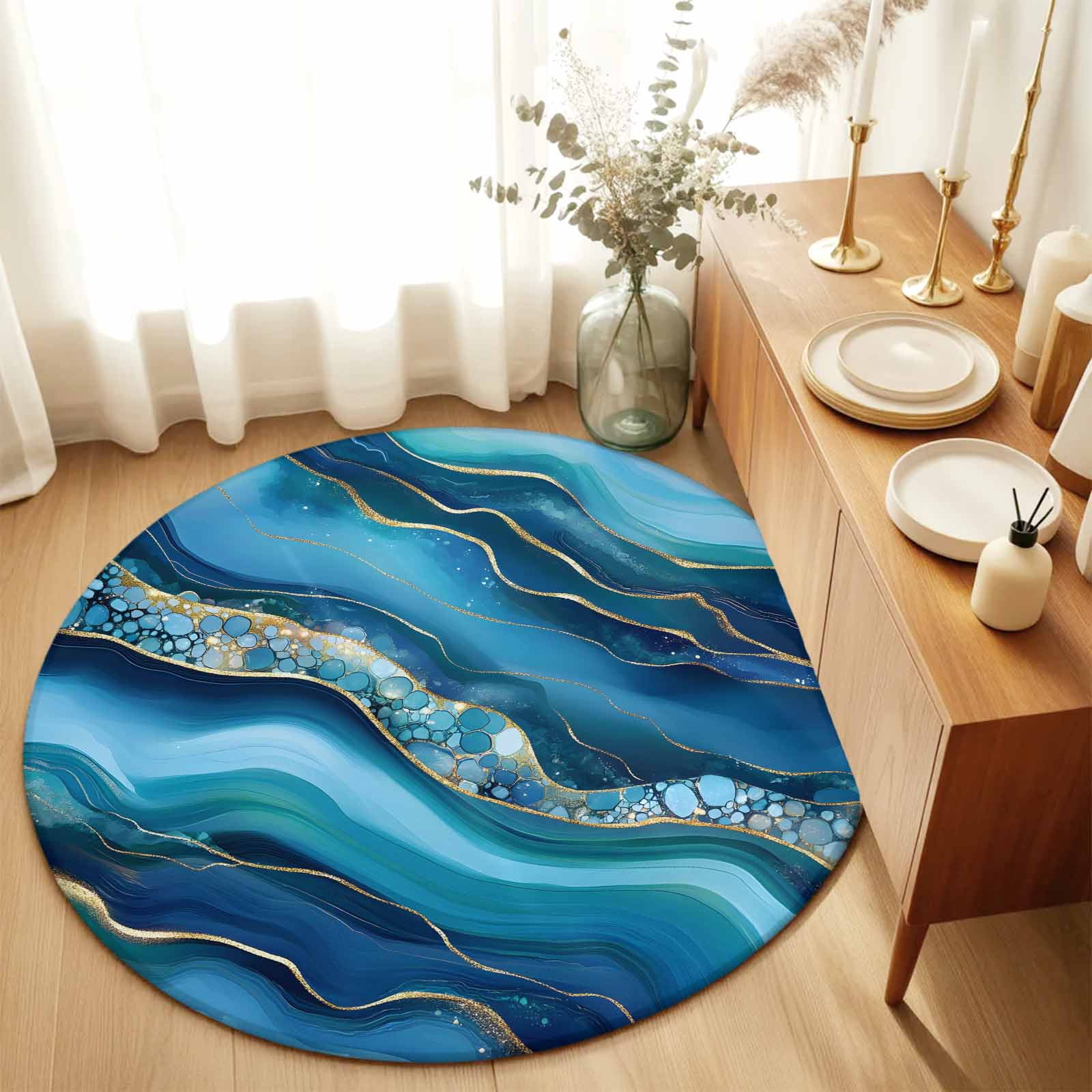 Cartoon Marble Texture Wave Bubble Round Rug 3ft Abstract Gradient Art ...