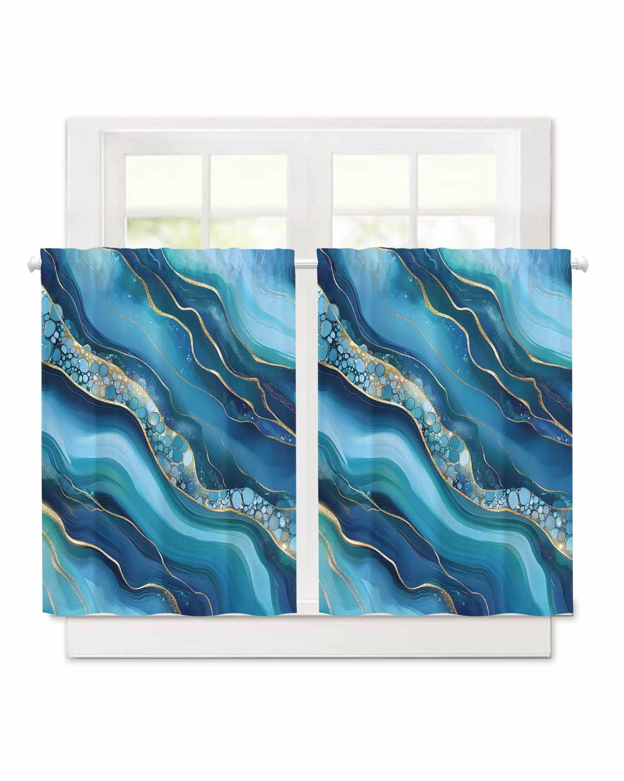 Cartoon Marble Texture Wave Bubble Short Blackout Curtains 36 Inch Long ...