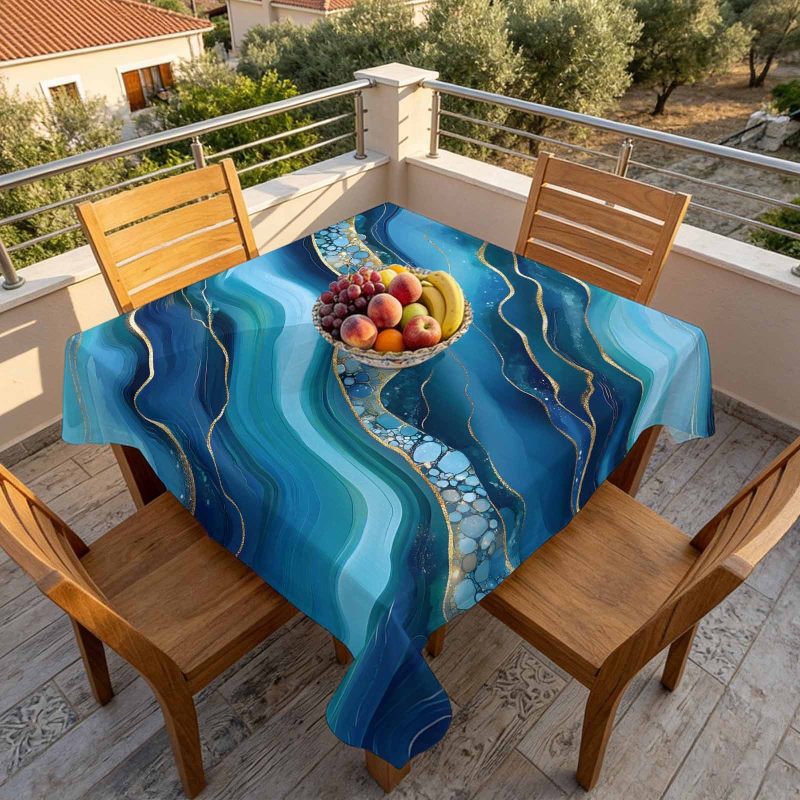 Cartoon Marble Texture Wave Bubble Table Cloth 60x60in, Waterproof ...