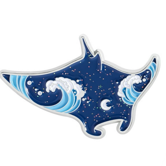 Cartoon Marine Enameled Pins Glittering Dolphin Mantas Ray Sharked ...