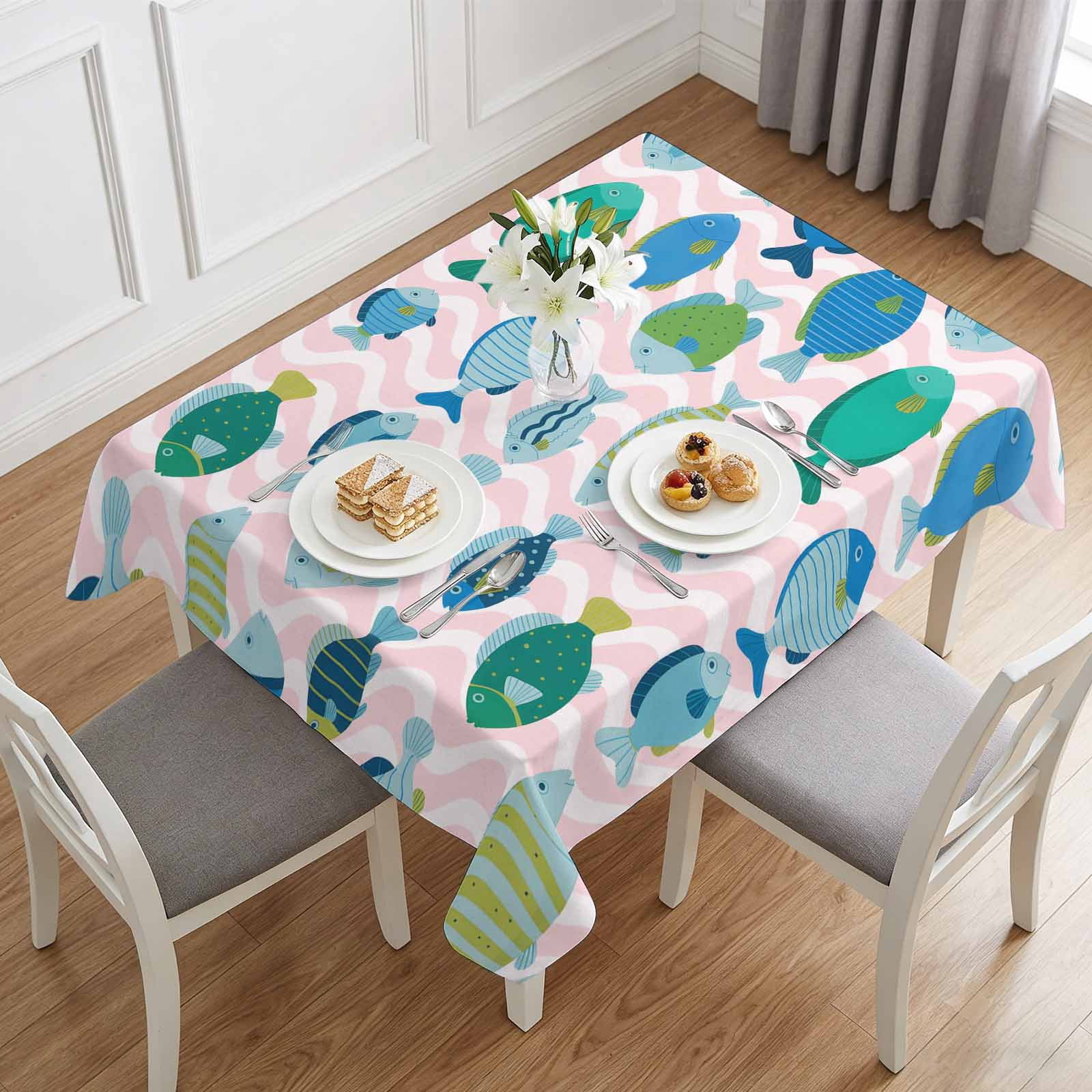 Cartoon Marine Life Little Fish Table Cloth 60x84in, Waterproof ...