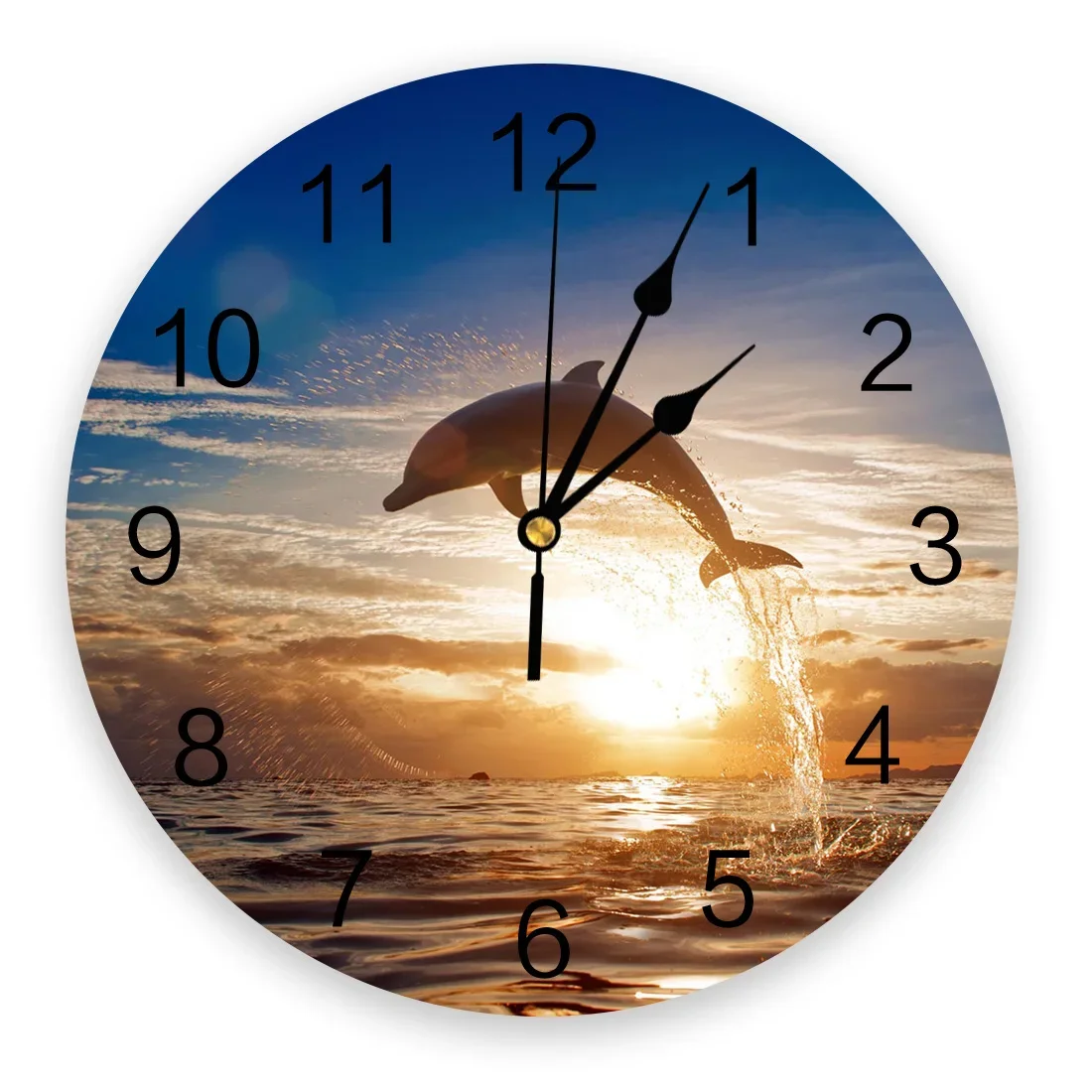 Cartoon Marine Pattern Blue Dolphin Wall Clock for Kids Rooms Silent ...