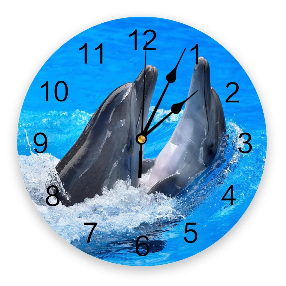 Cartoon Marine Pattern Blue Dolphin Wall Clock for Kids Rooms Silent ...