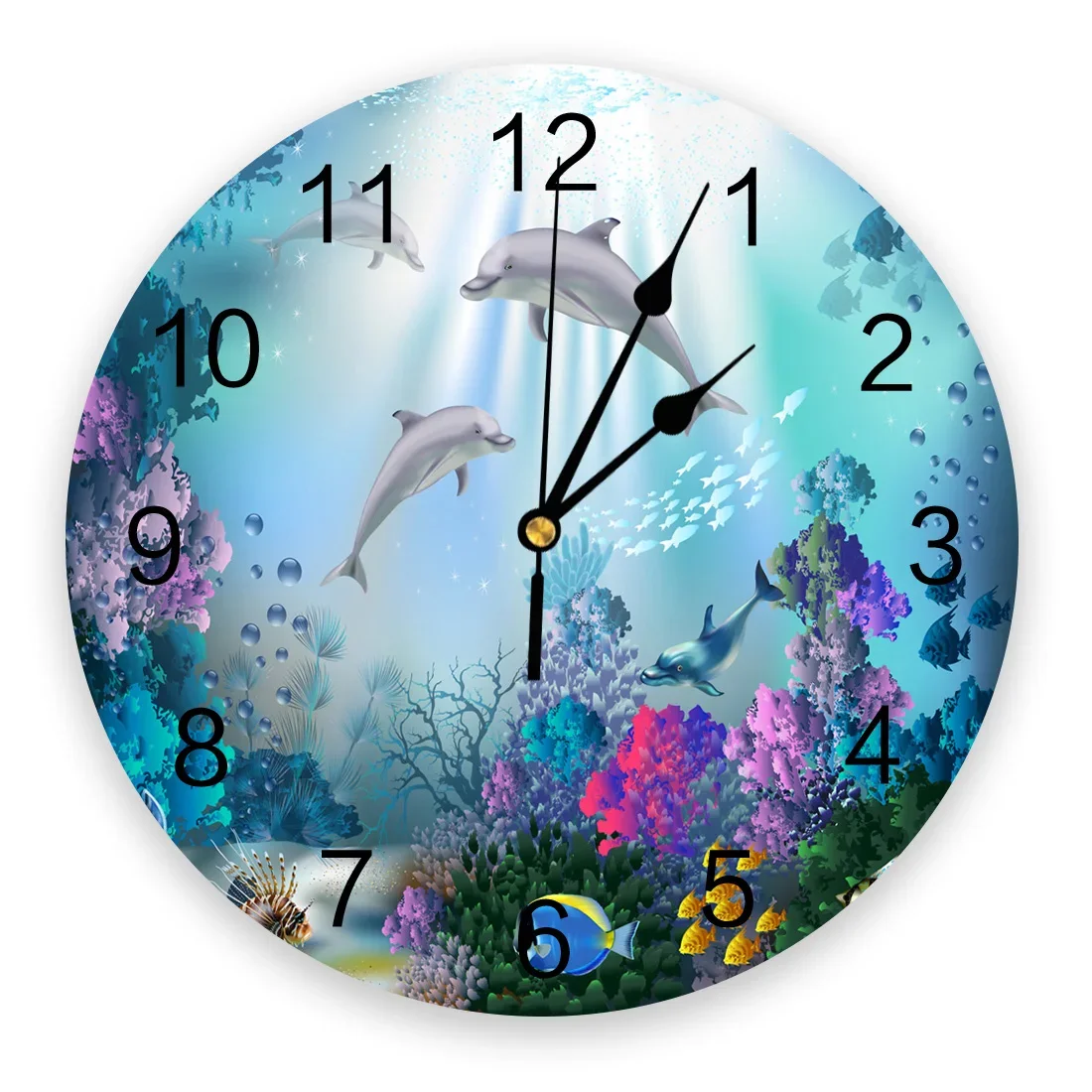 Cartoon Marine Pattern Blue Dolphin Wall Clock for Kids Rooms Silent ...