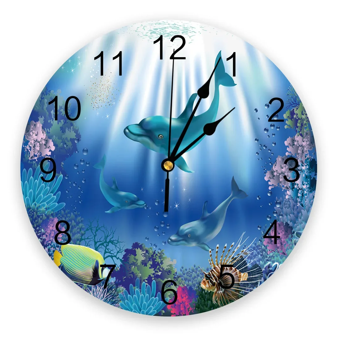 Cartoon Marine Pattern Blue Dolphin Wall Clock for Kids Rooms Silent ...