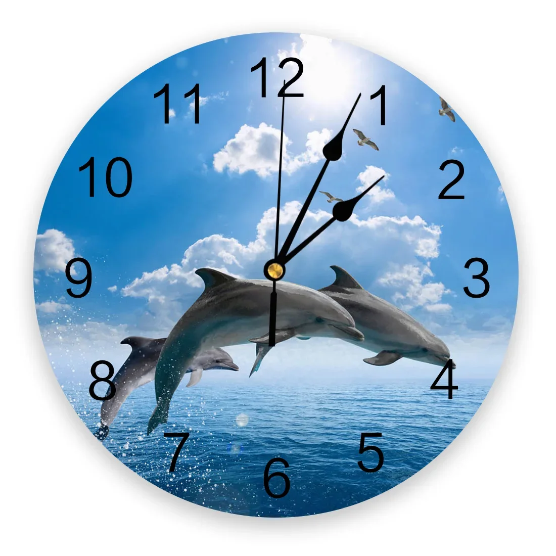 Cartoon Marine Pattern Blue Dolphin Wall Clock for Kids Rooms Silent ...