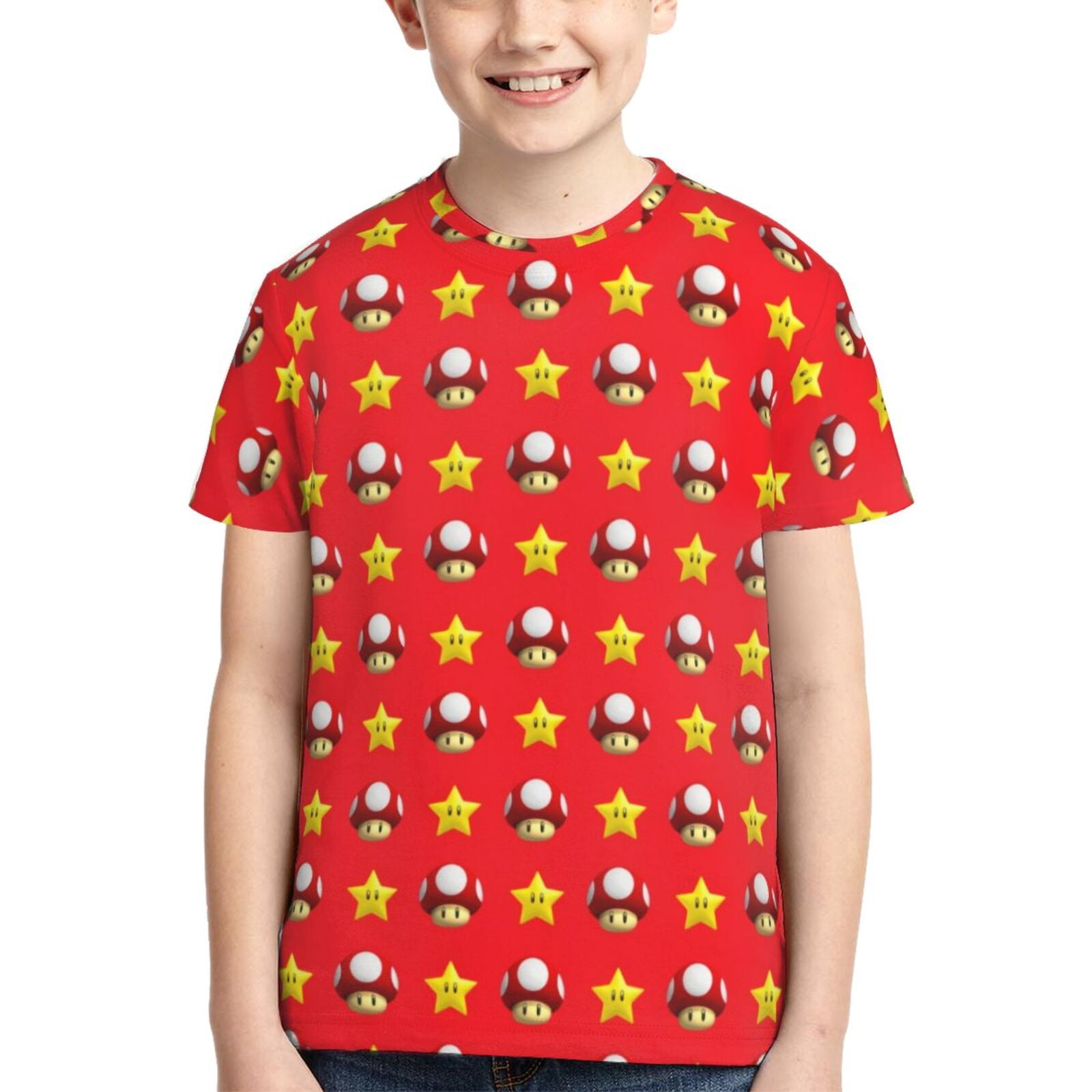 Cartoon Mario Red Mushroom Shirt for Boys Girls Tees,Casual Soft Tshirt ...