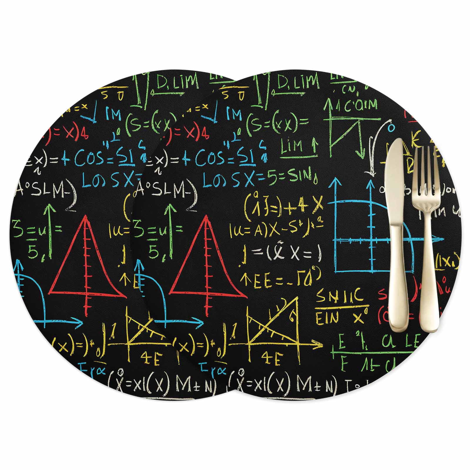 Cartoon Math Leather Placemats Set of 2, 15 Inch, Abstract Number Chart ...