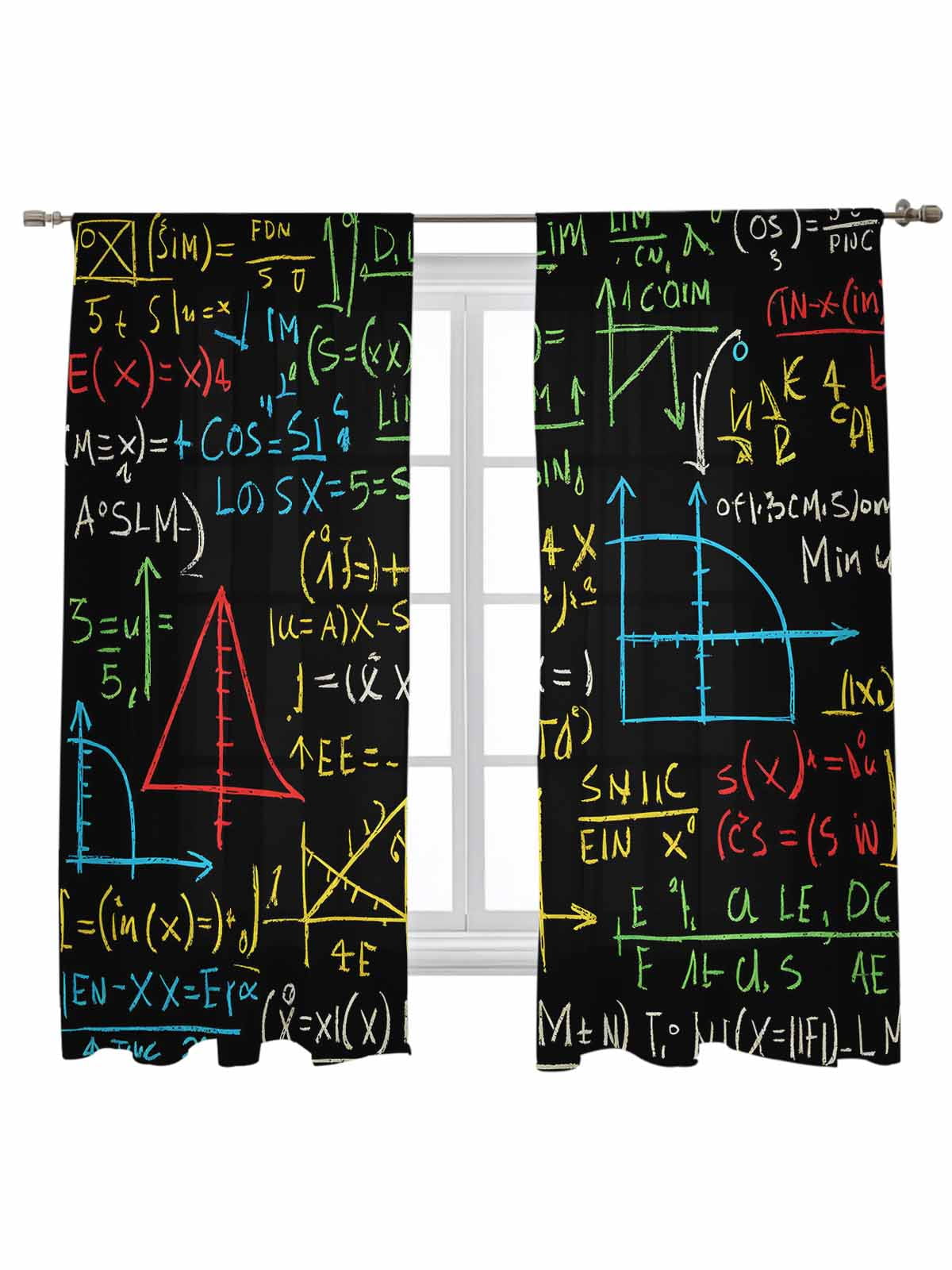 Cartoon Math Sheer Curtains 2 Panels Set Abstract Number Chart Pattern ...