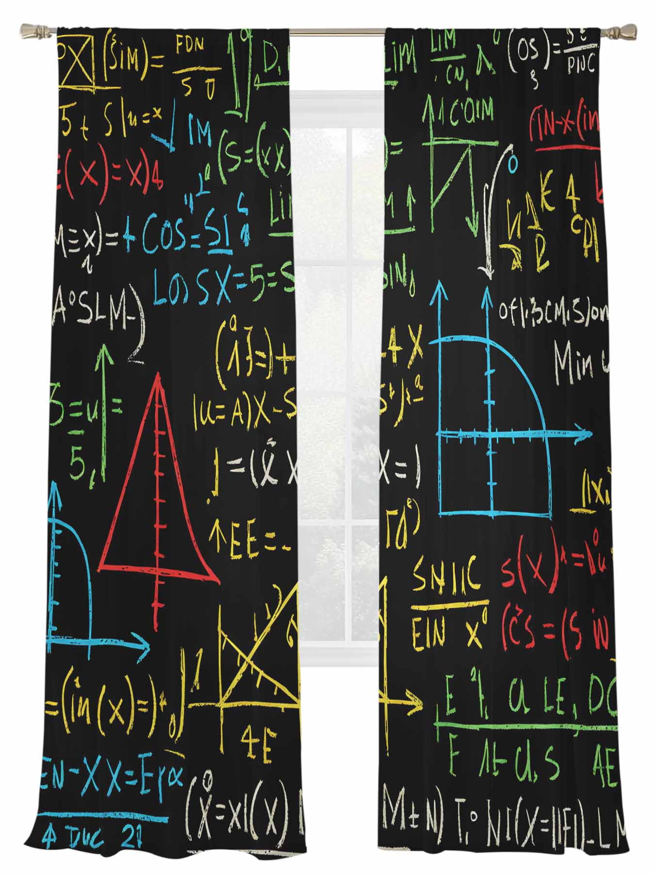 Cartoon Math Sheer Curtains 84 Inch Long 2 Panels, Abstract Number ...