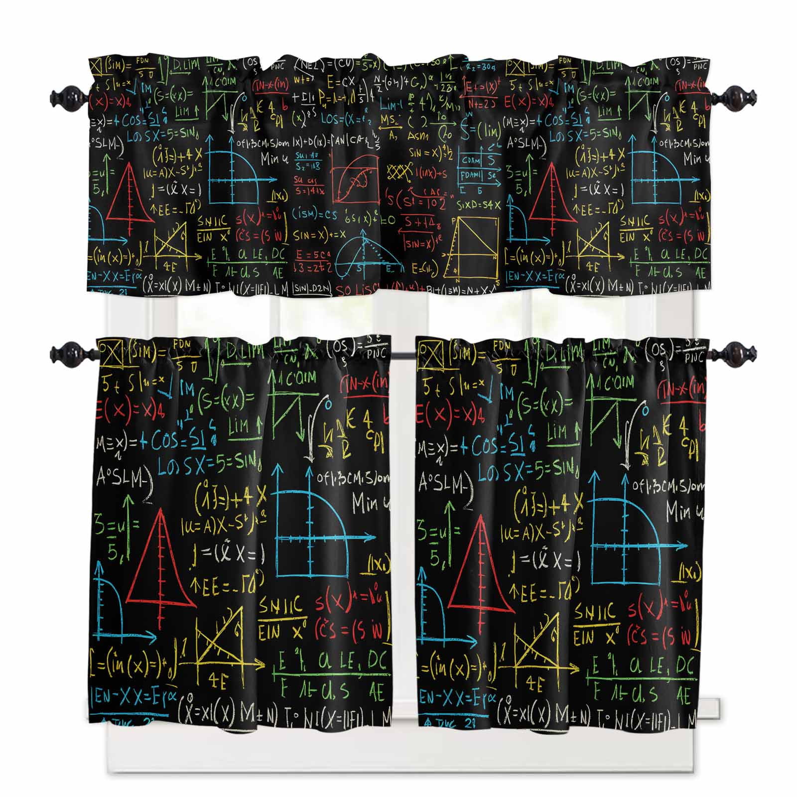 Cartoon Math Window Curtains Valance Set of 3 Abstract Number Chart ...