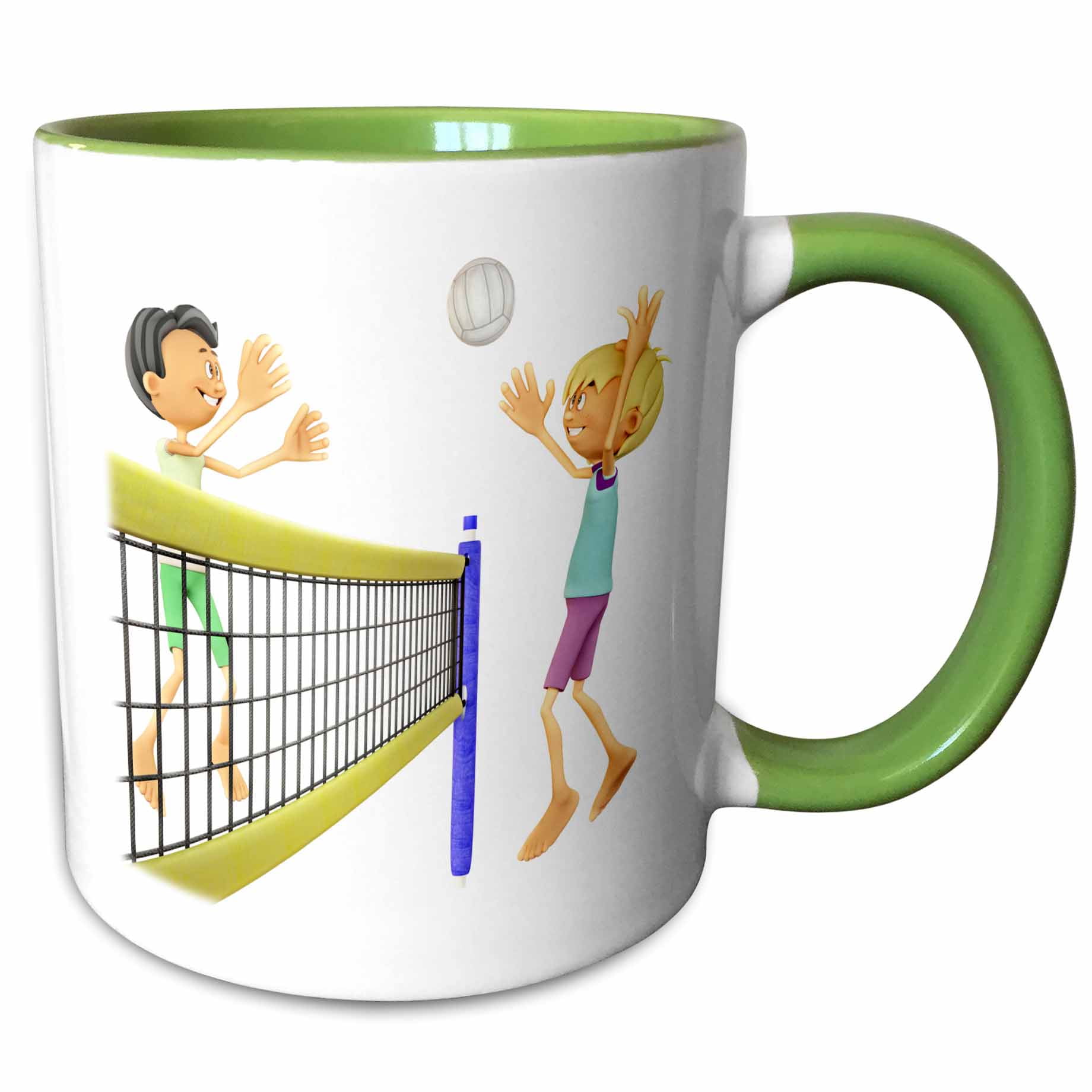 3drose, Cartoon Men Playing Beach Volleyball, 15oz Two-tone Green Mug ...