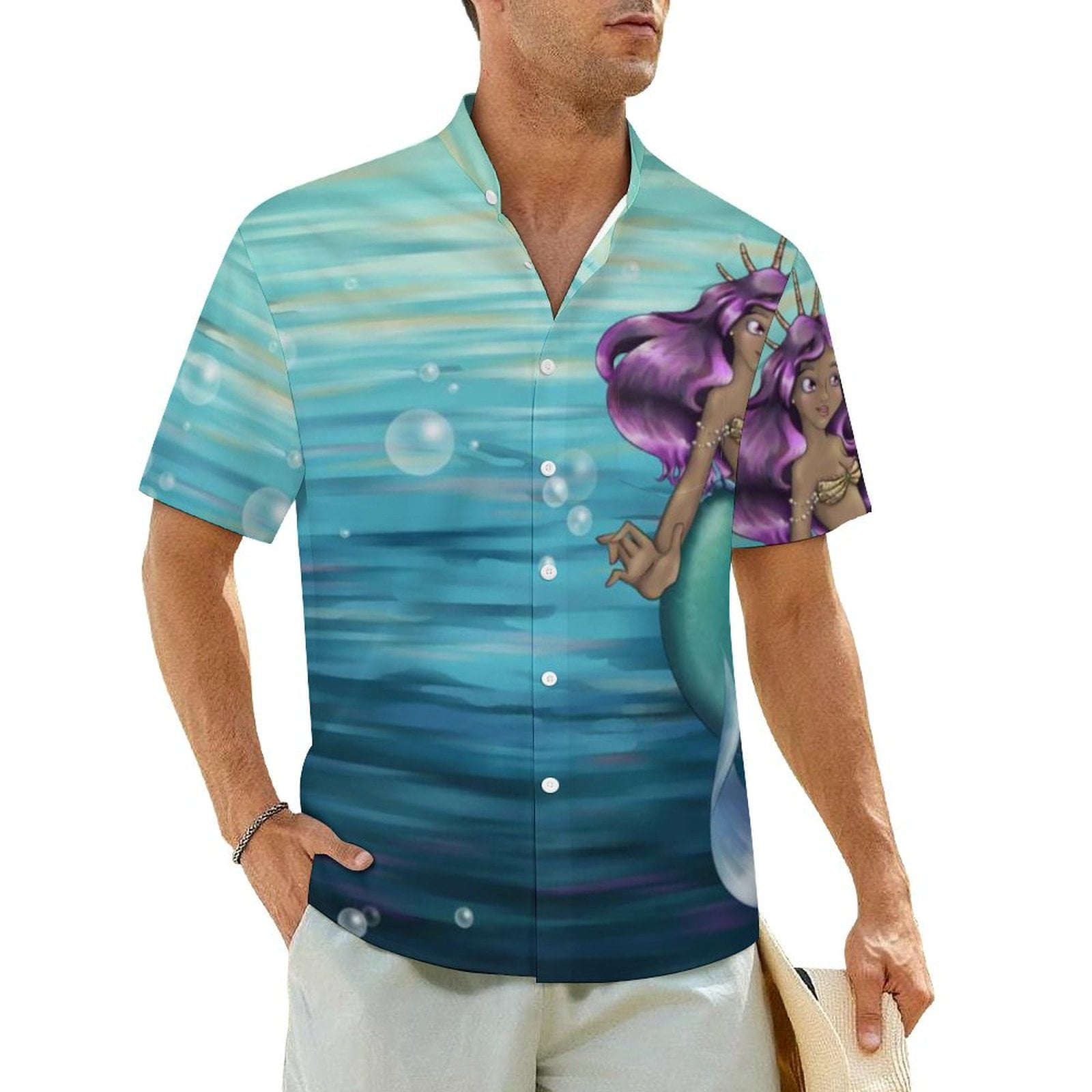 Cartoon Mermaid Beach Shirt Mermaids Playing In The Sea Hawaii Casual ...
