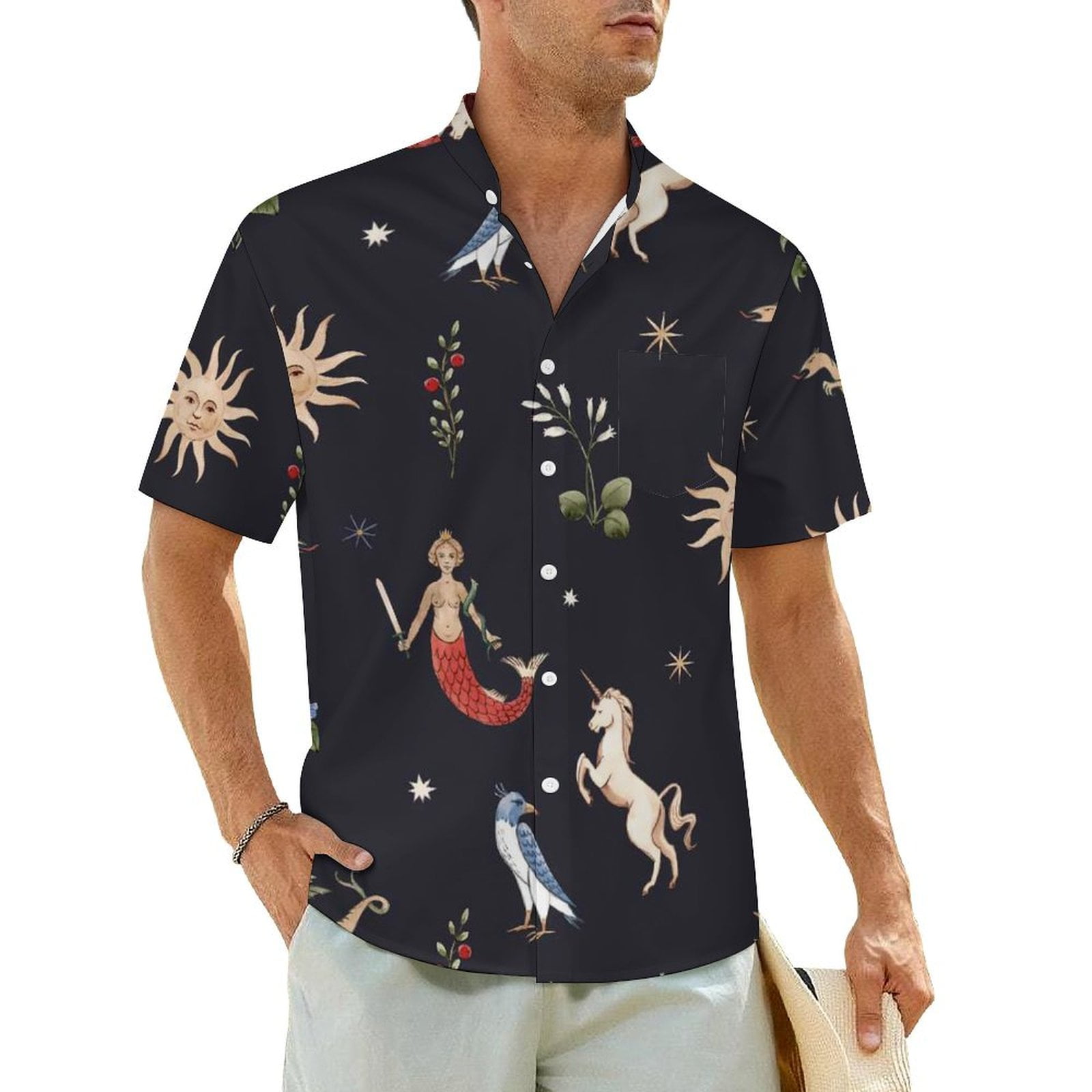 Cartoon Mermaid Casual Shirt Mermaids Playing In The Sea Vintage ...