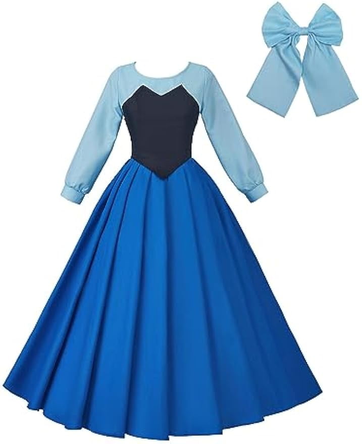 Cartoon Mermaid Princess Dress Princess Blue Dress Up Ball Gown with ...