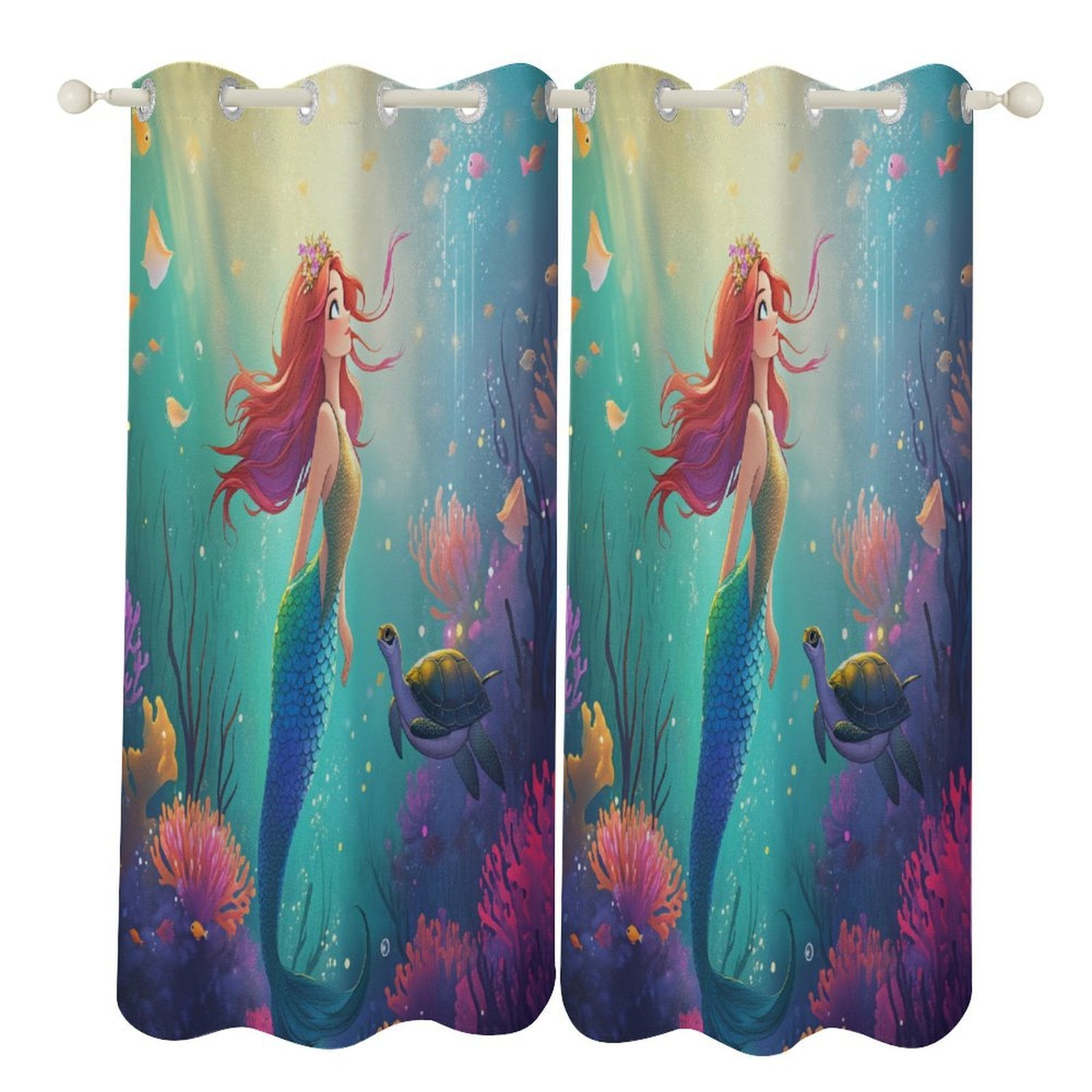 Cartoon Mermaid Seaweed Blackout Curtain 3d Printed Window Curtain ...