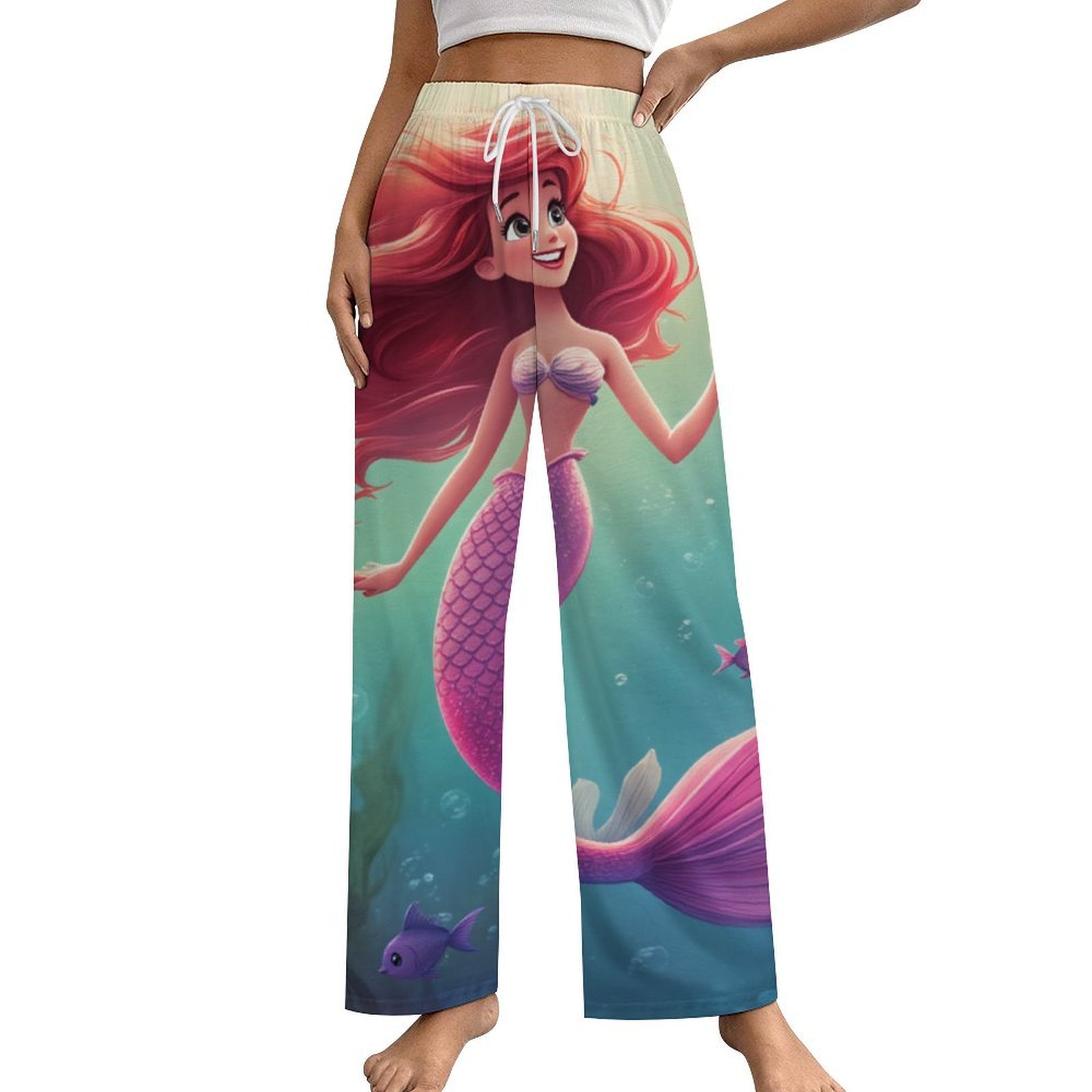 Cartoon Mermaid Seaweed Pajamas For Women Loose Retro Night Pajama ...