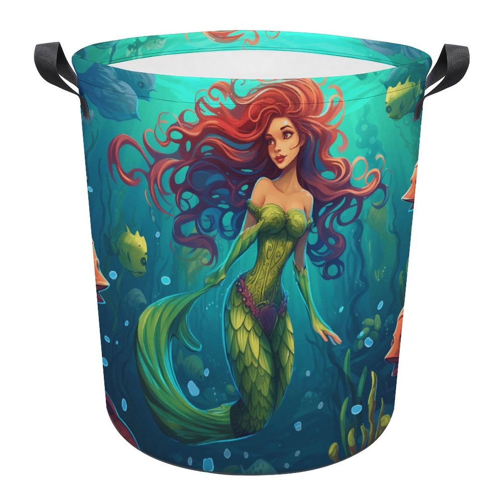 Cartoon Mermaid Seaweed Print Foldable Laundry Basket for Clothes ...