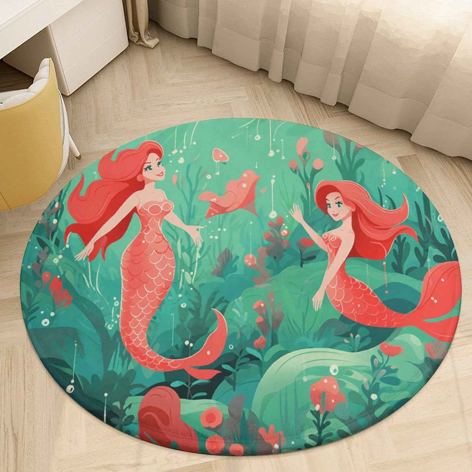 Cartoon Mermaid Seaweed Round Area Rugs for Bedroom Living Room, 3FT ...