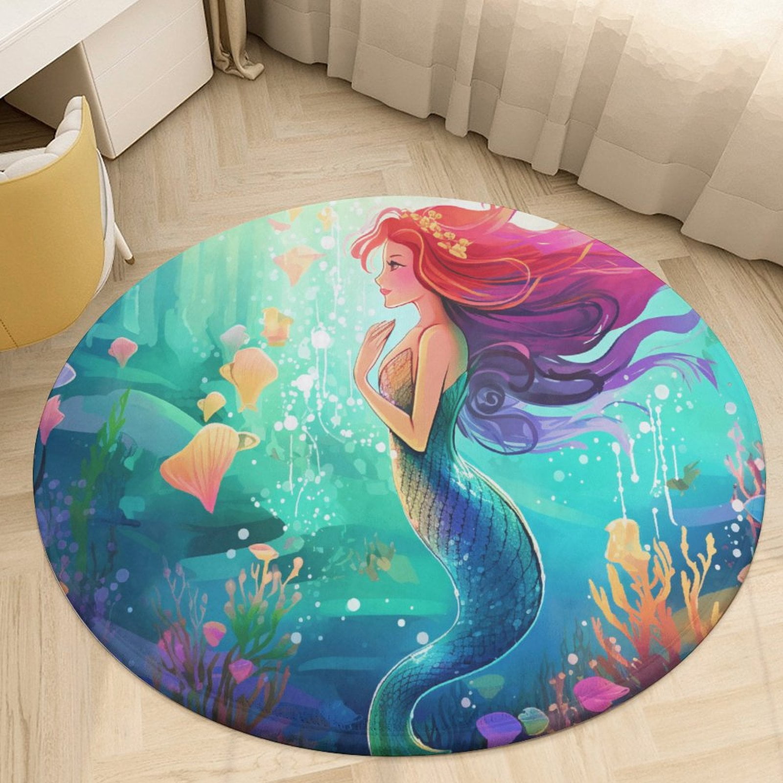 Cartoon Mermaid Seaweed Round Area Rugs for Bedroom Living Room, 3FT ...