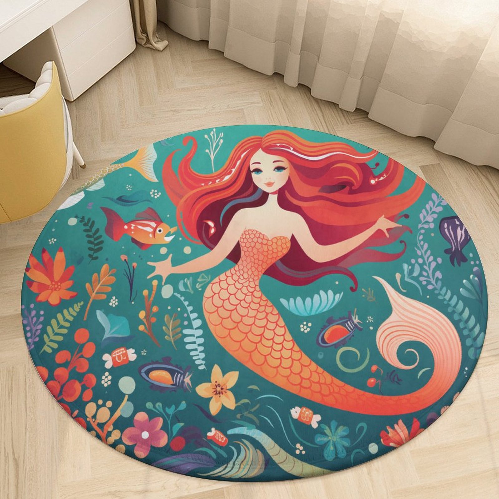 Cartoon Mermaid Seaweed Round Area Rugs for Bedroom Living Room, 4FT ...