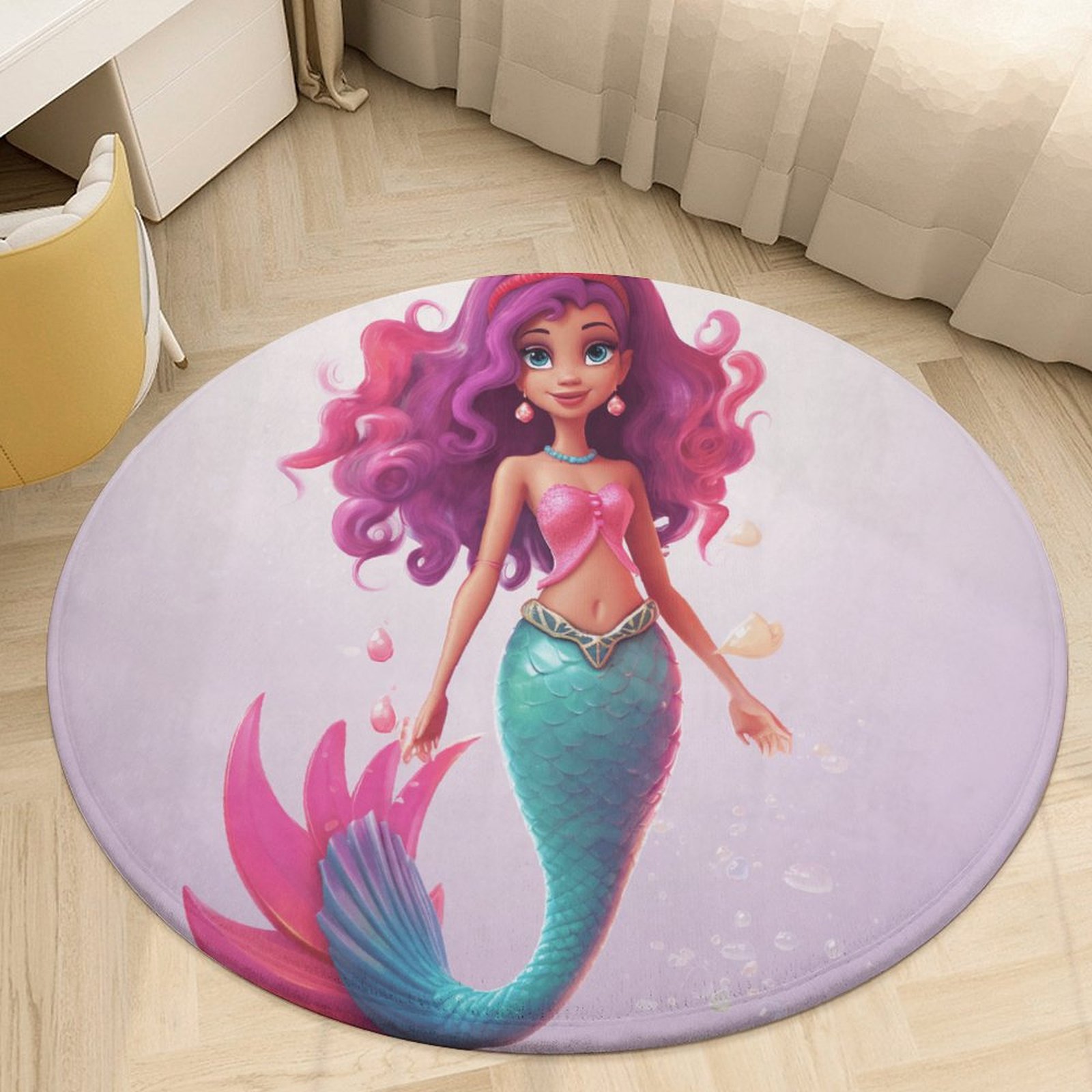 Cartoon Mermaid Seaweed Round Area Rugs for Bedroom Living Room, 4FT ...
